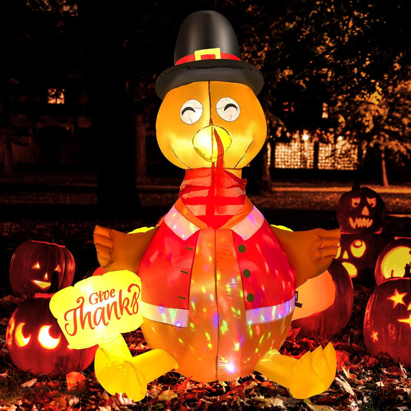 The Holiday Aisle® 6ft Height Thanksgiving Inflatable Lighted Turkey ...