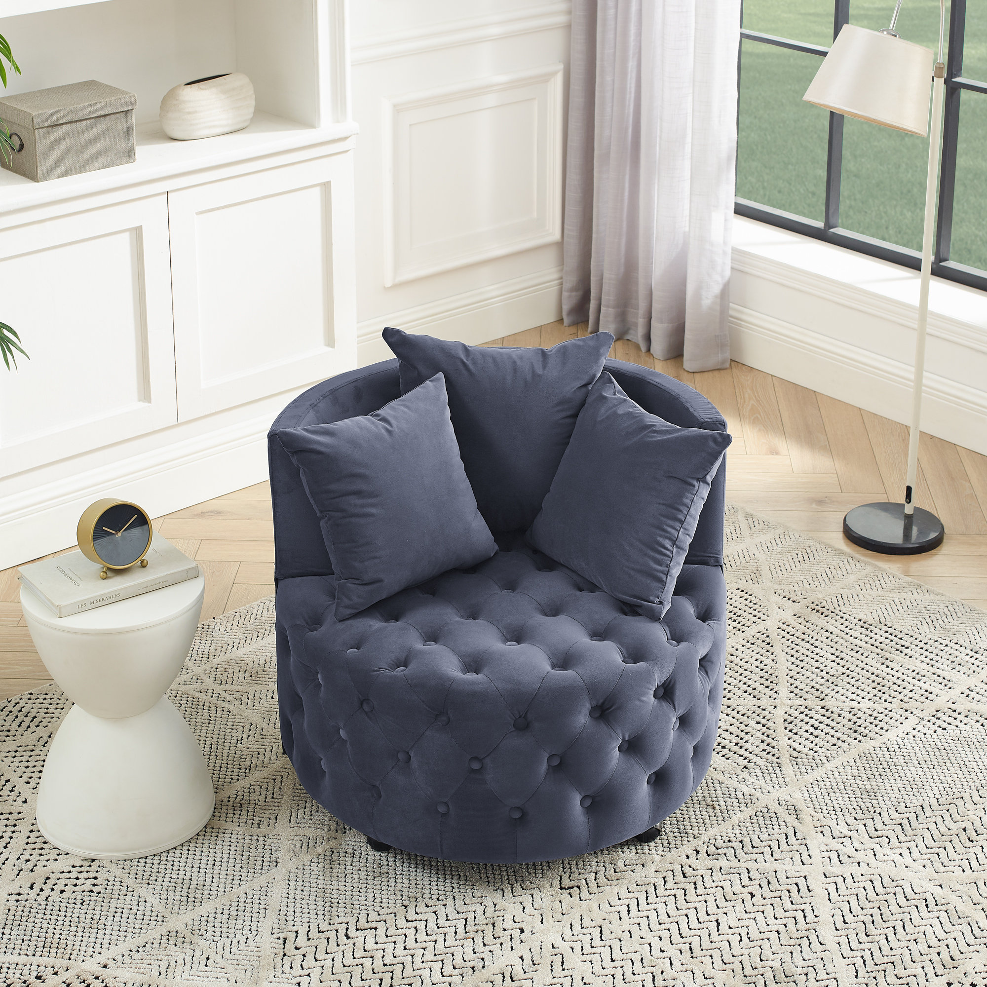 Everly Quinn Velvet Upholstered Swivel Chair For Living Room, With ...