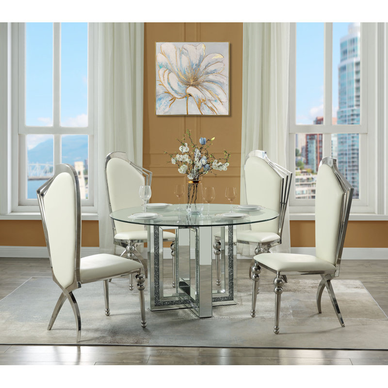 Everly Quinn Echelle Round Dining Table in Mirrored | Wayfair