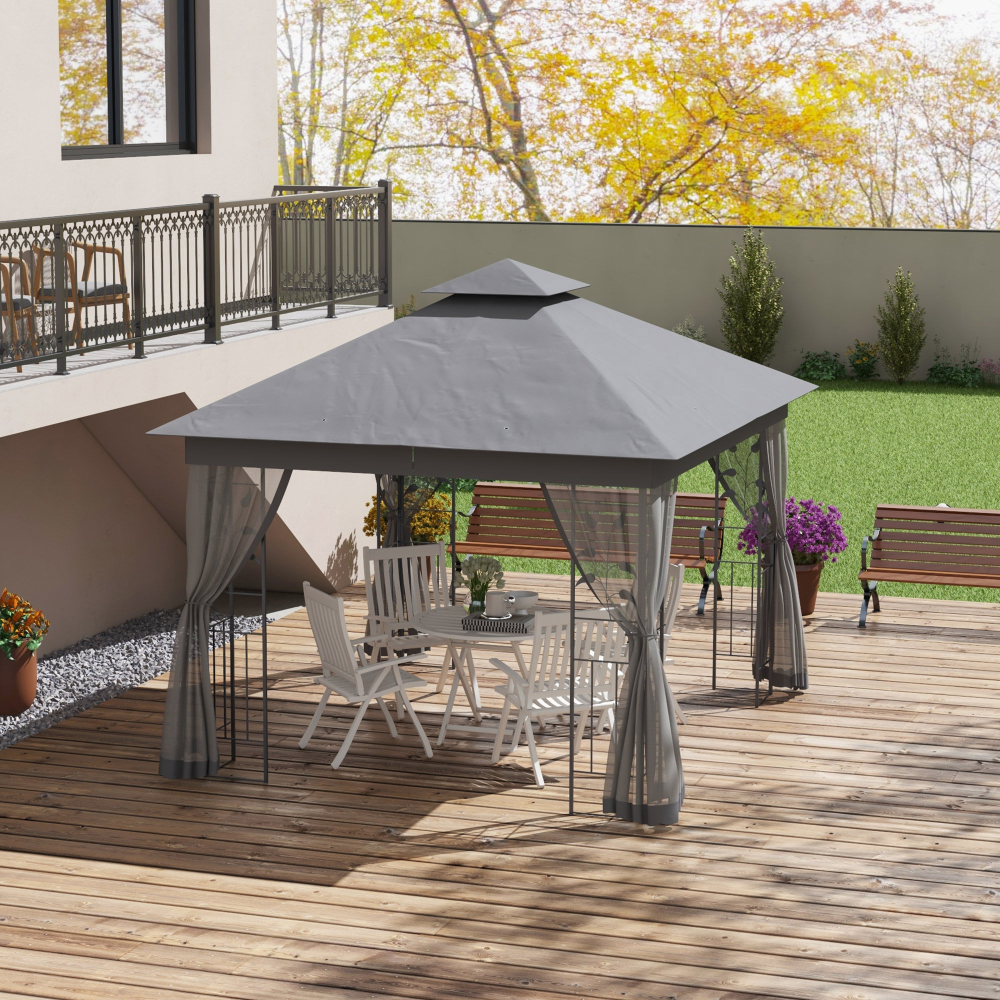 UTOP Furniture Outdoor Gazebo with Double Roof - Metal Canopy Shelter ...