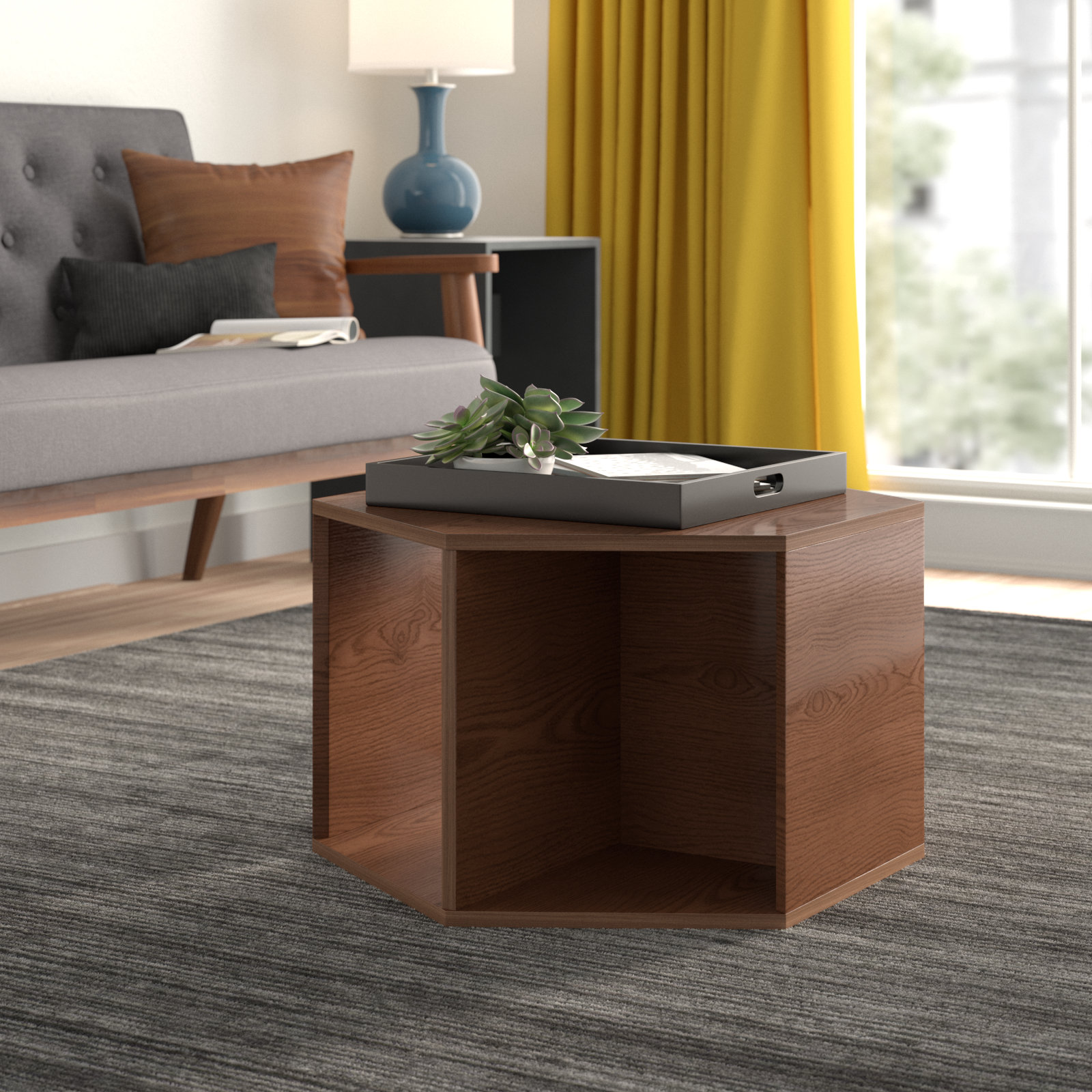 Wade Logan® Berto Hexagonal Multifunctional Coffee Table, Walnut ...