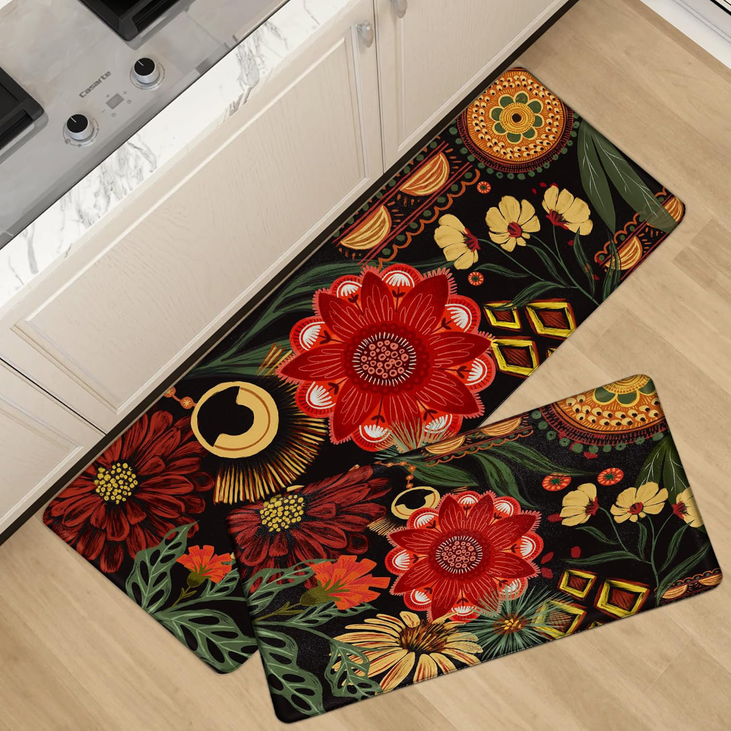 Winston Porter Boho Floral Kitchen Rugs Sets of 2 | Wayfair