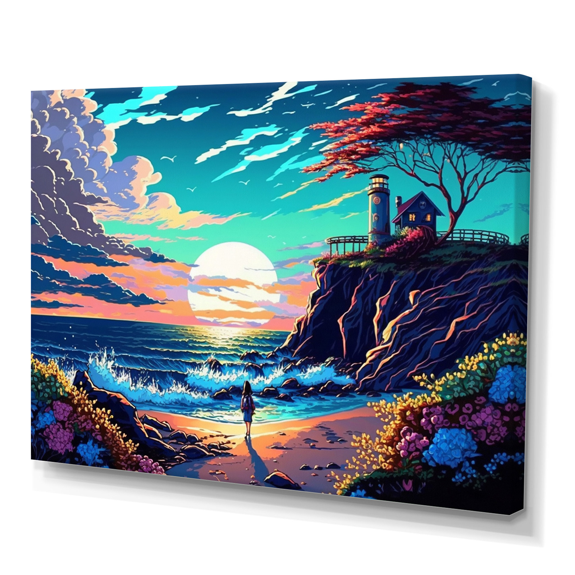 Breakwater Bay Modern Sunset in Vector Style II - Print on Canvas | Wayfair
