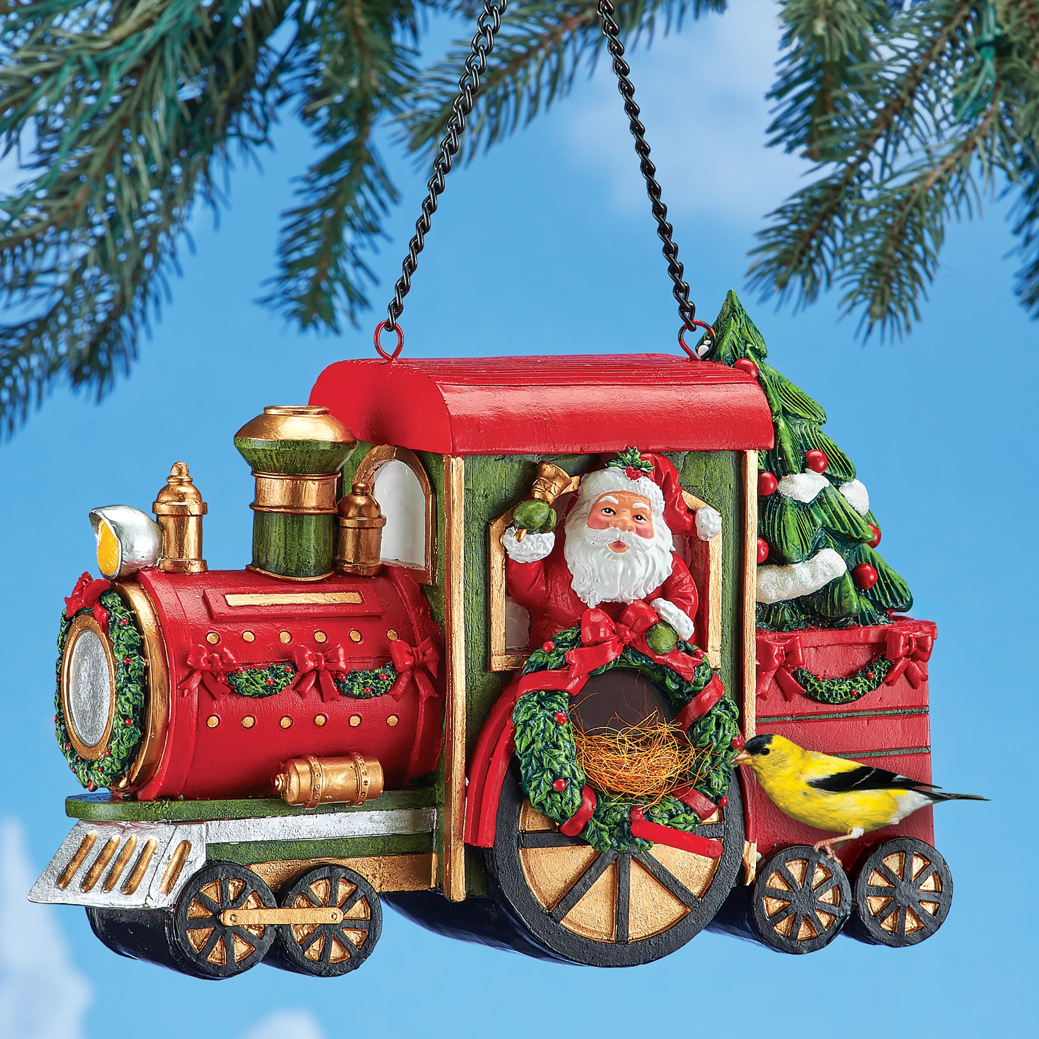 Charlton Home® Festive Santa Claus Train Car Holiday Birdhouse | Wayfair