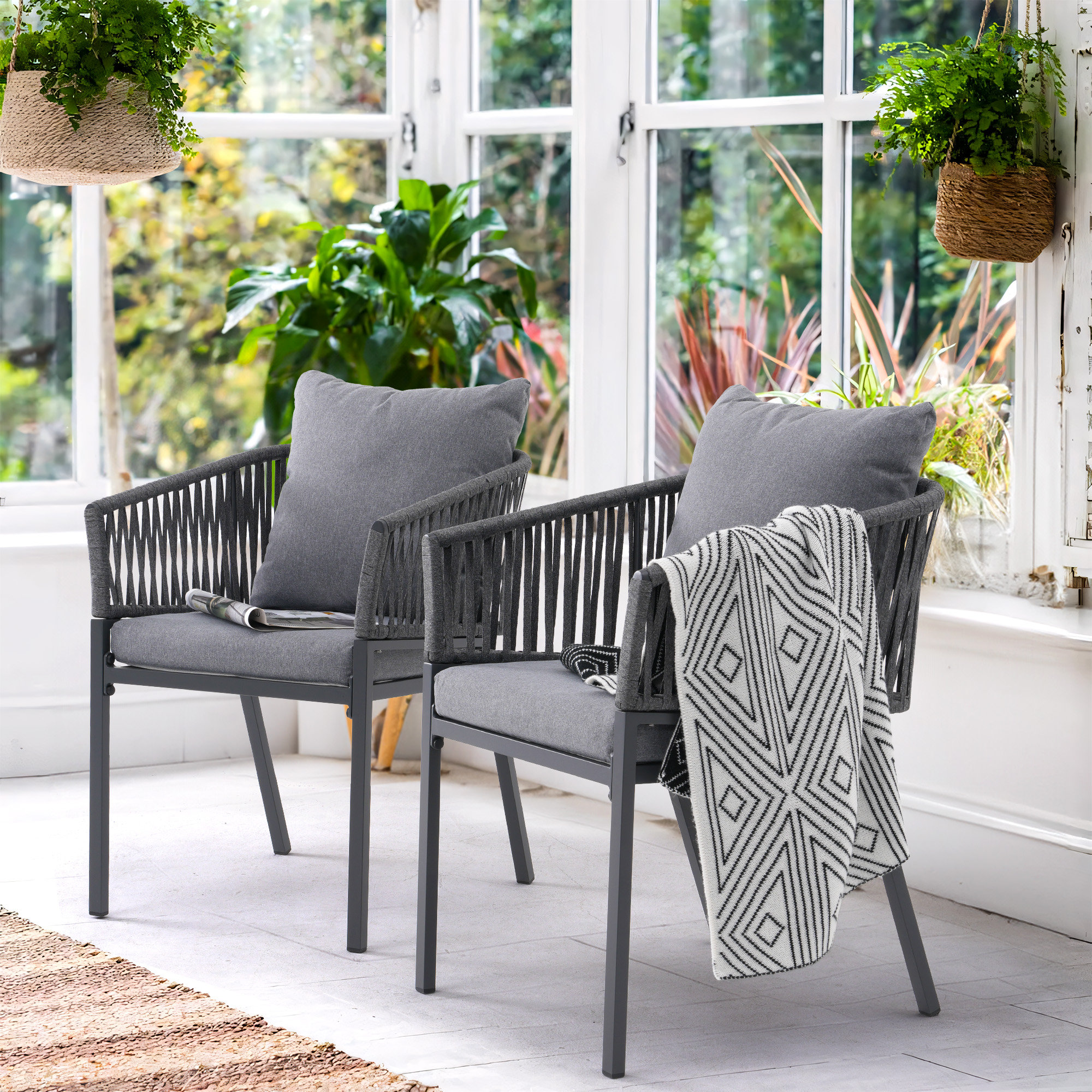 George Oliver Outdoor Aluminium Rope Dining Chairs Set Of 2 & Reviews ...