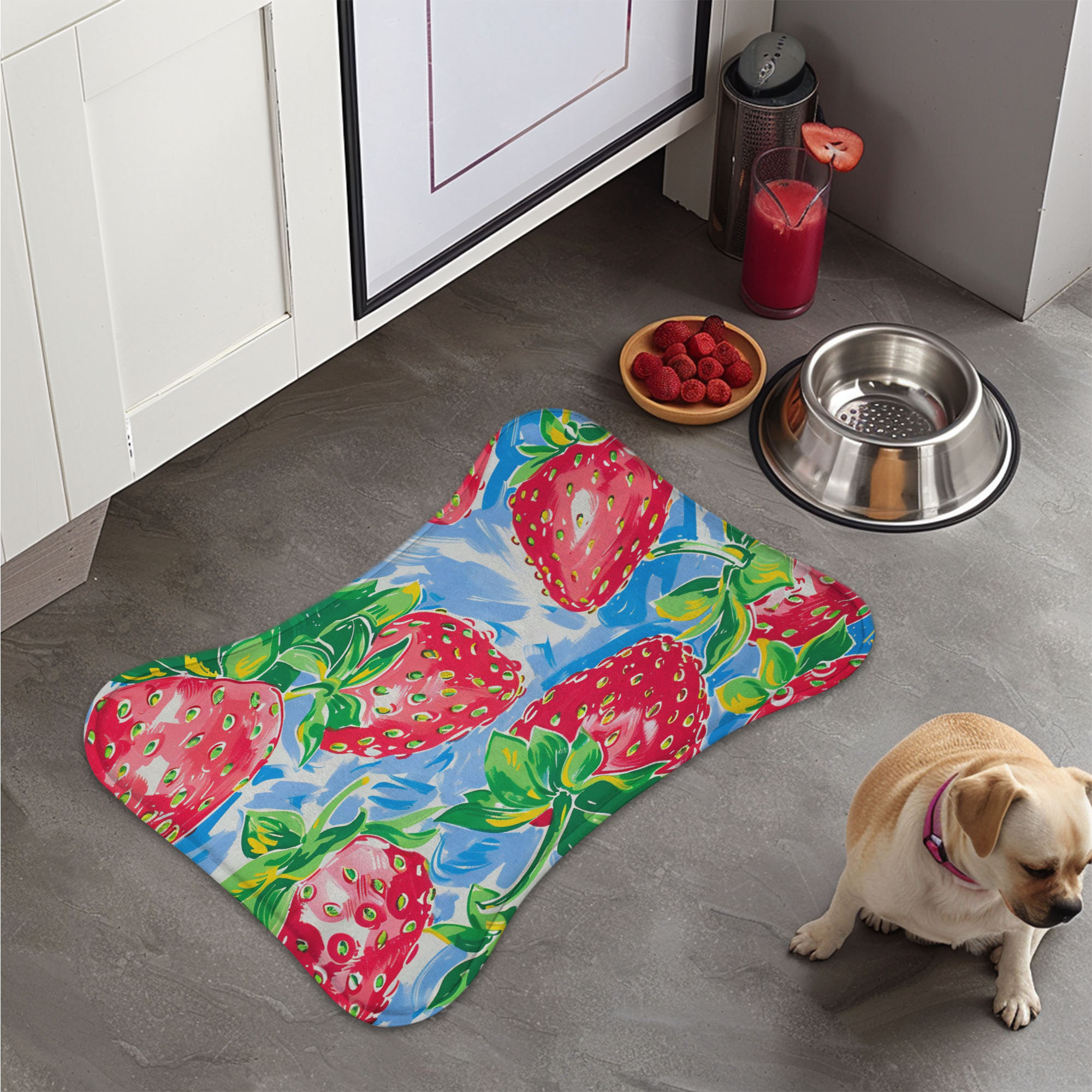 MentionedYou Stylish Strawberry Art - 1 Piece Bone Shape Feeding Mat ...