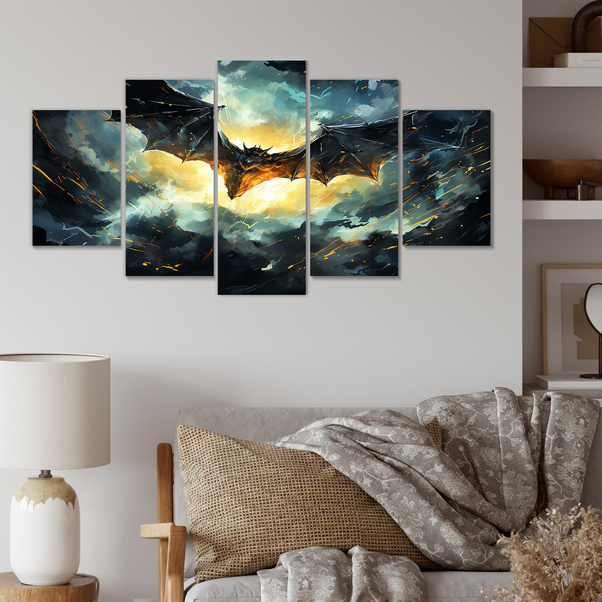 Lark Manor™ Blue Watercolor Night Bat Charm I - Bat Multipanel Wall Art ...