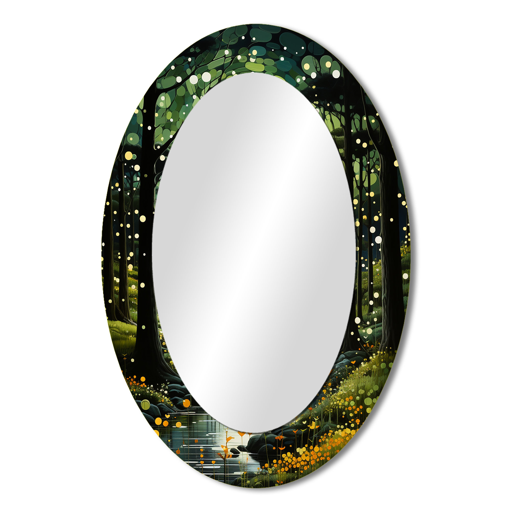 Dakota Fields Forest Enchanted Forest Pastoral II - Landscapes Oval Decorative Mirror On Metal ...