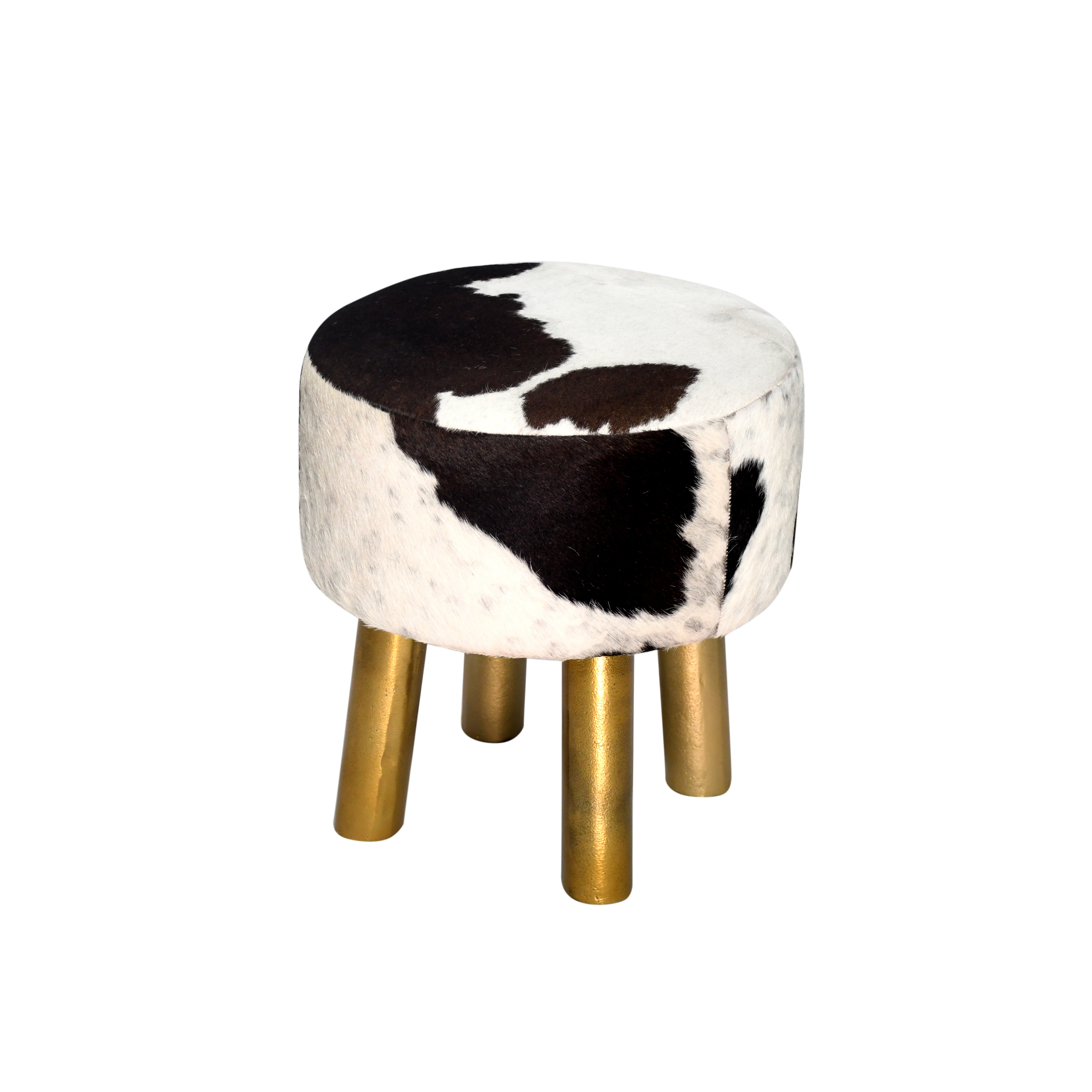 Everly Quinn Black and White Cowhide Stool With Gold Legs | Wayfair