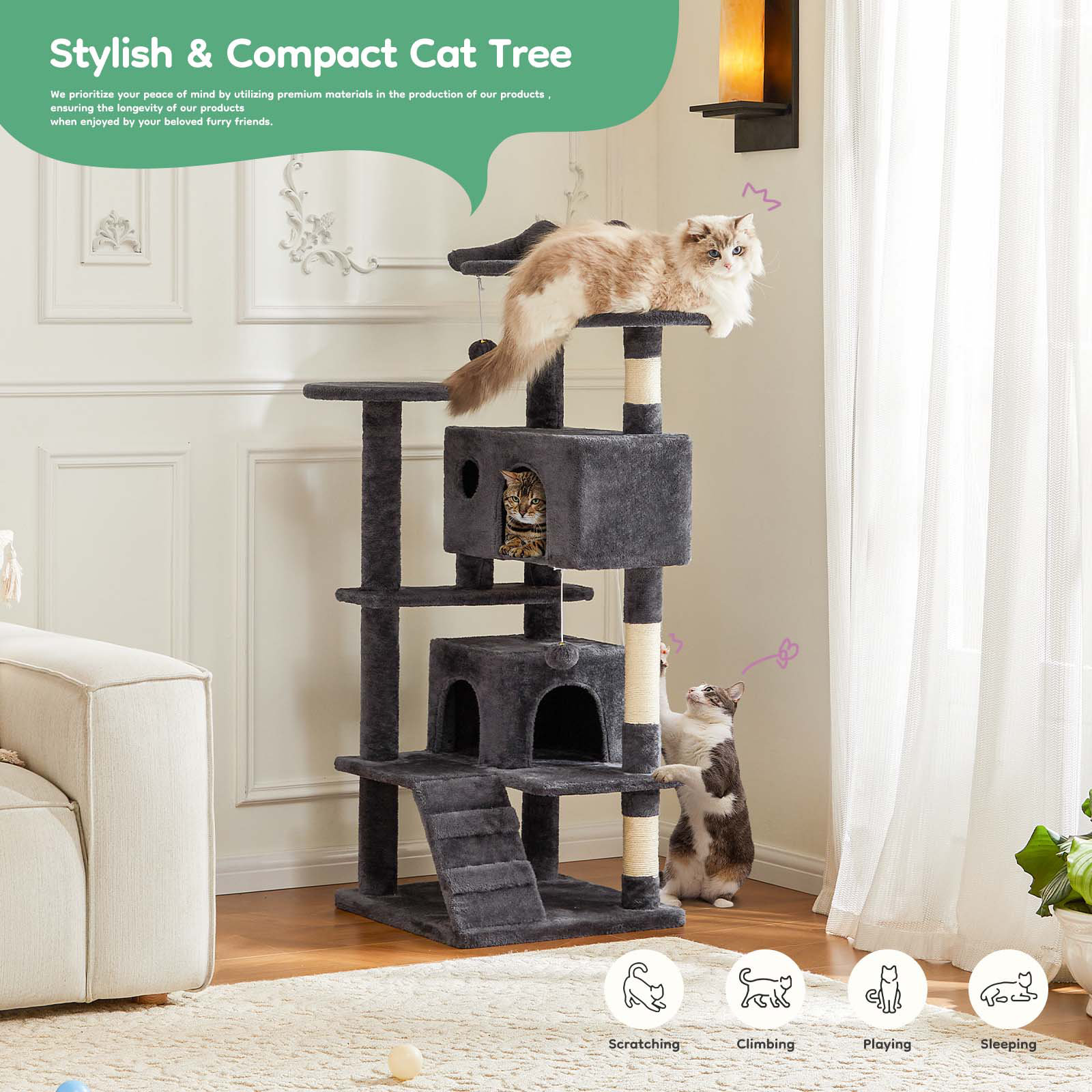 Tucker Murphy Pet™ Cat Tree, Indoor Cat High-Rise Multi-Story Tower ...
