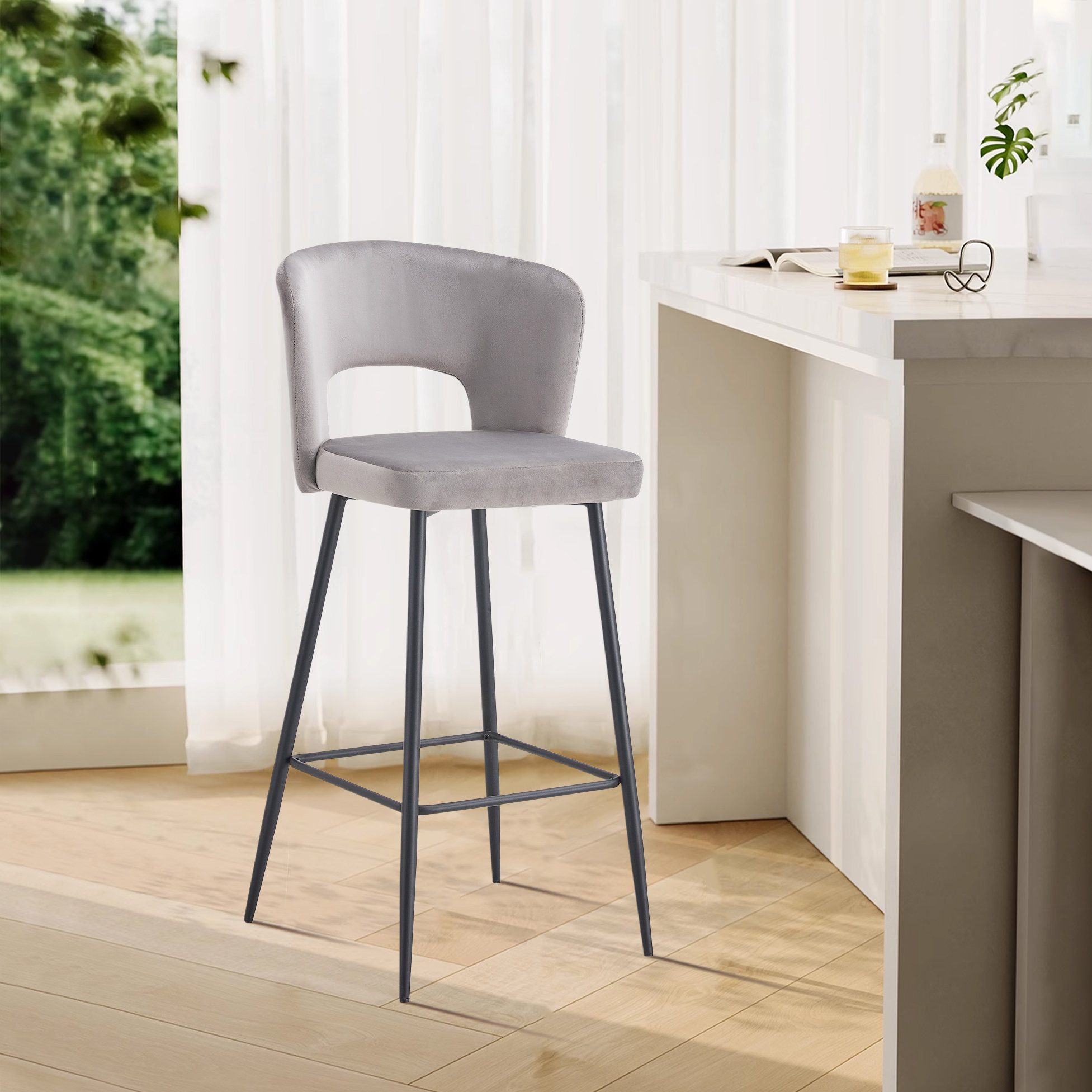Latitude Run® Belleville Upholstered Counter Stool with Metal Frame ...