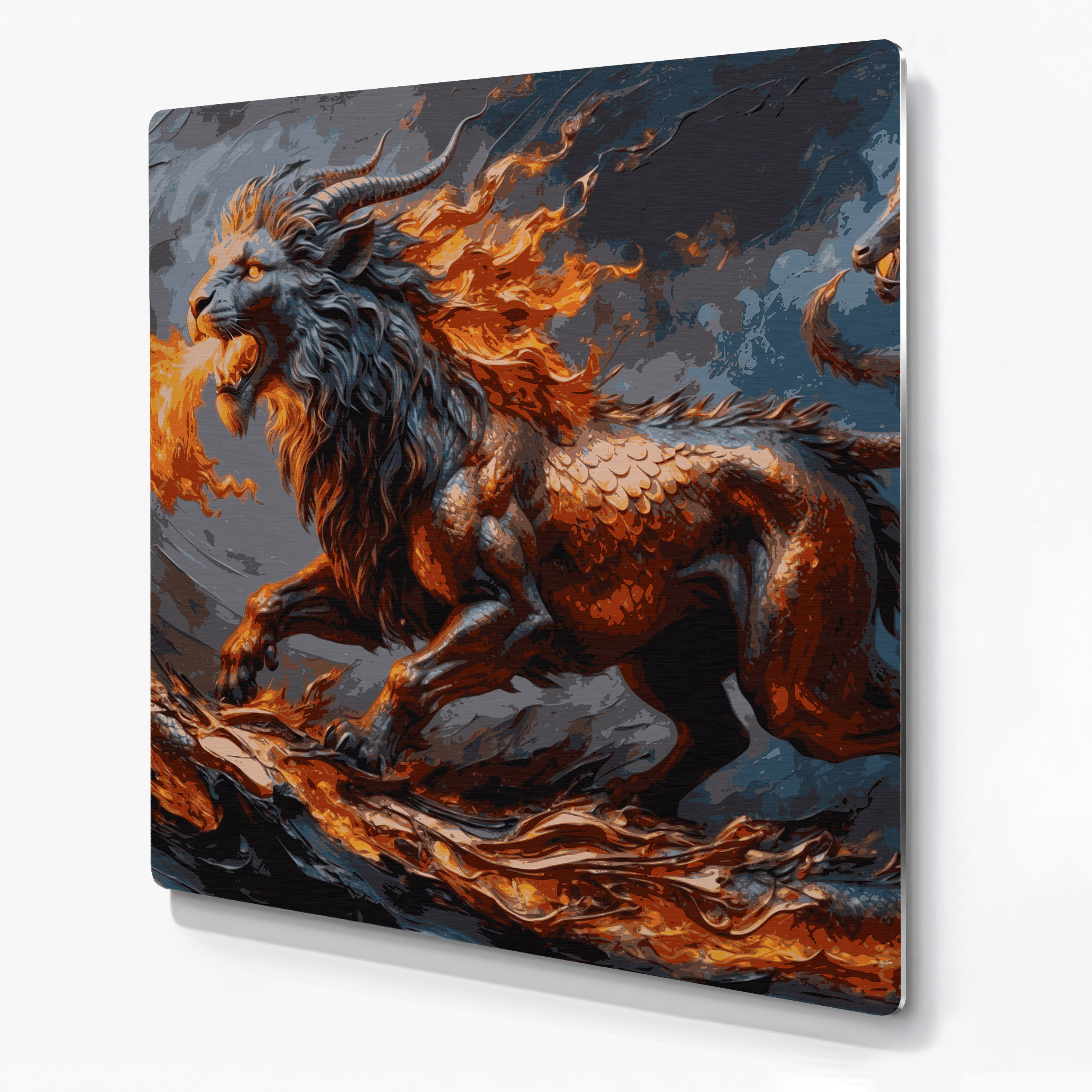 Ivy Bronx SciFi Chimera fire breathing beast Brown Metal Wall Art | Wayfair