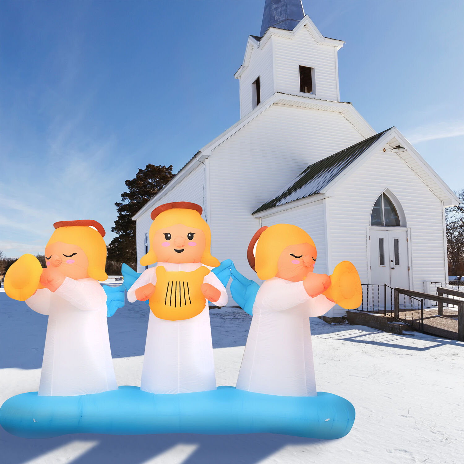 Fraser Hill Farm 8-Ft. Pre-Lit Inflatable Angel Trio | Wayfair