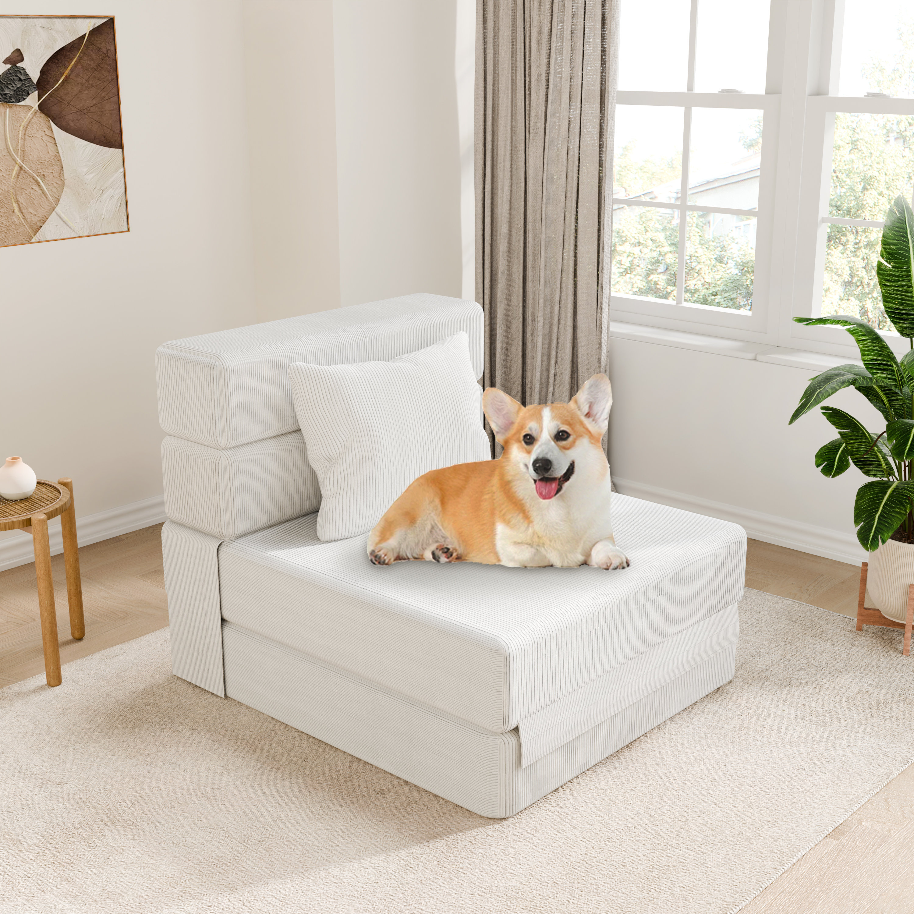 Ebern Designs Convertible Folding Compression Sectional Fabric Sofa ...