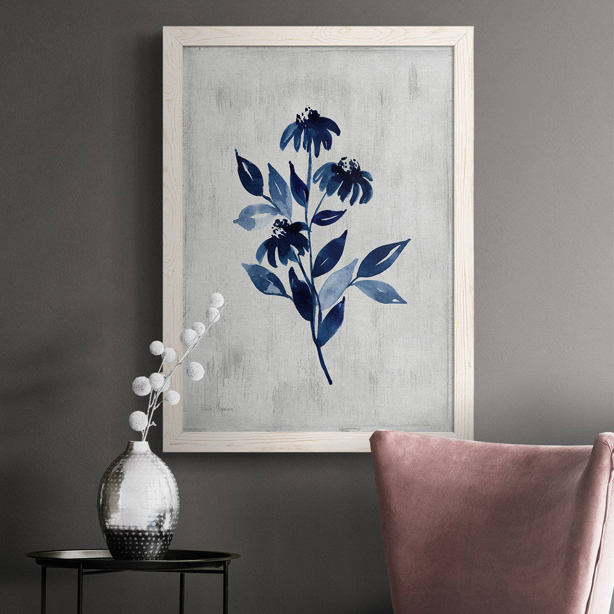 Gracie Oaks Auster Wild Indigo I Framed On Canvas Painting | Wayfair