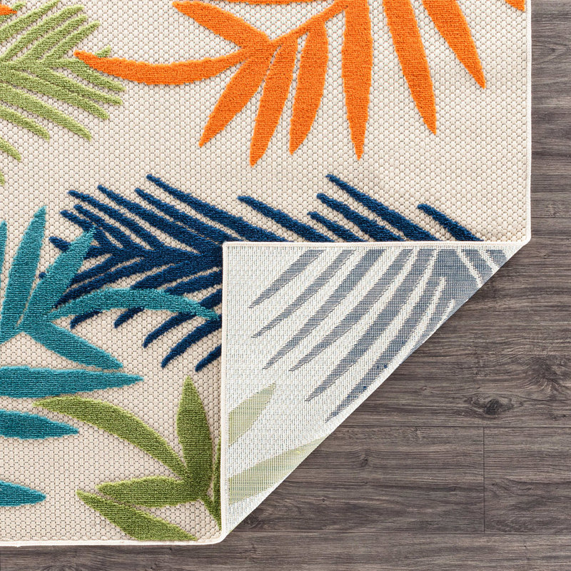 Beachcrest Home™ Parksley Palm Frond Ivory/Orange/Navy Indoor & Outdoor ...