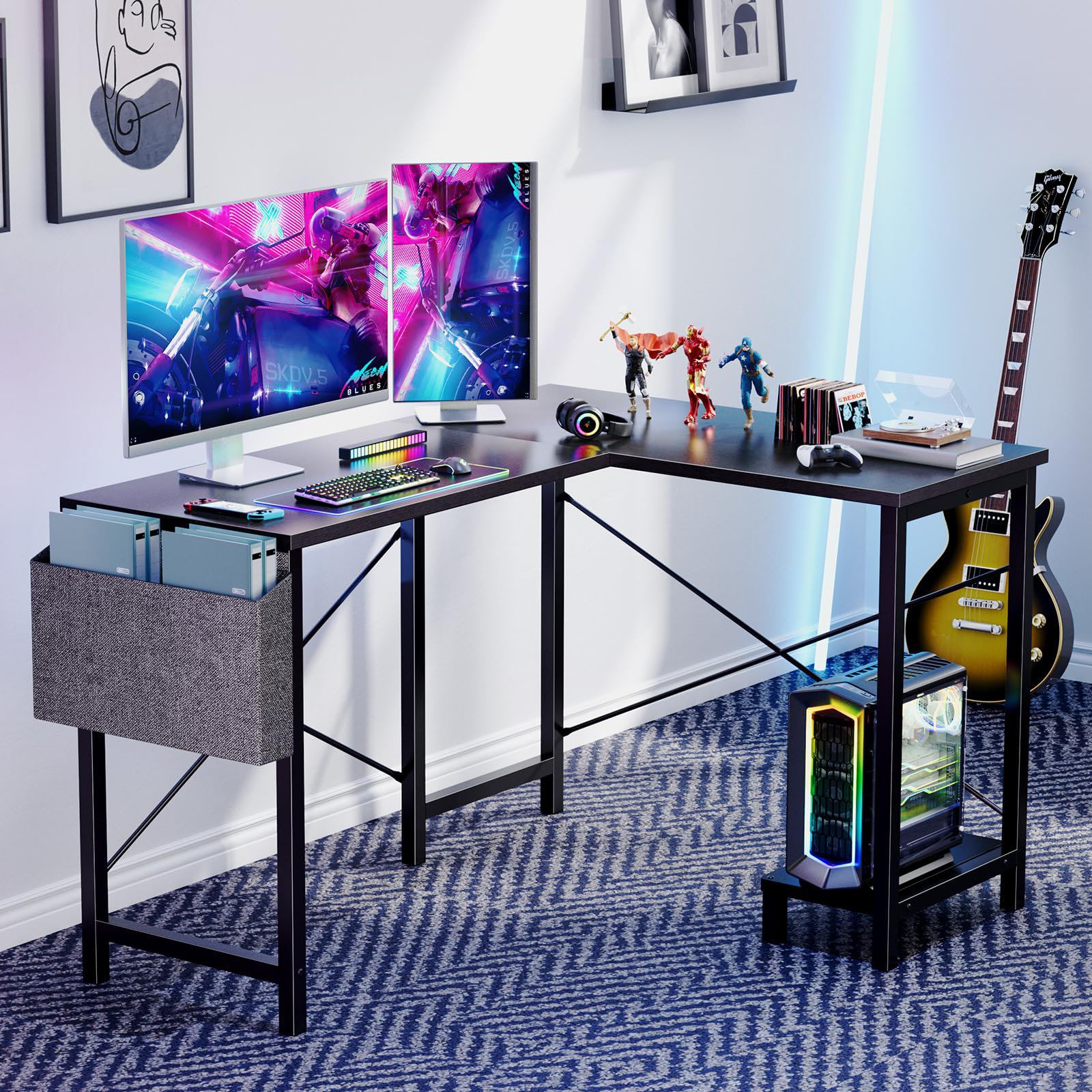 Inbox Zero L Shaped Computer Desk Gaming Table PC Desk With CPU Holder ...