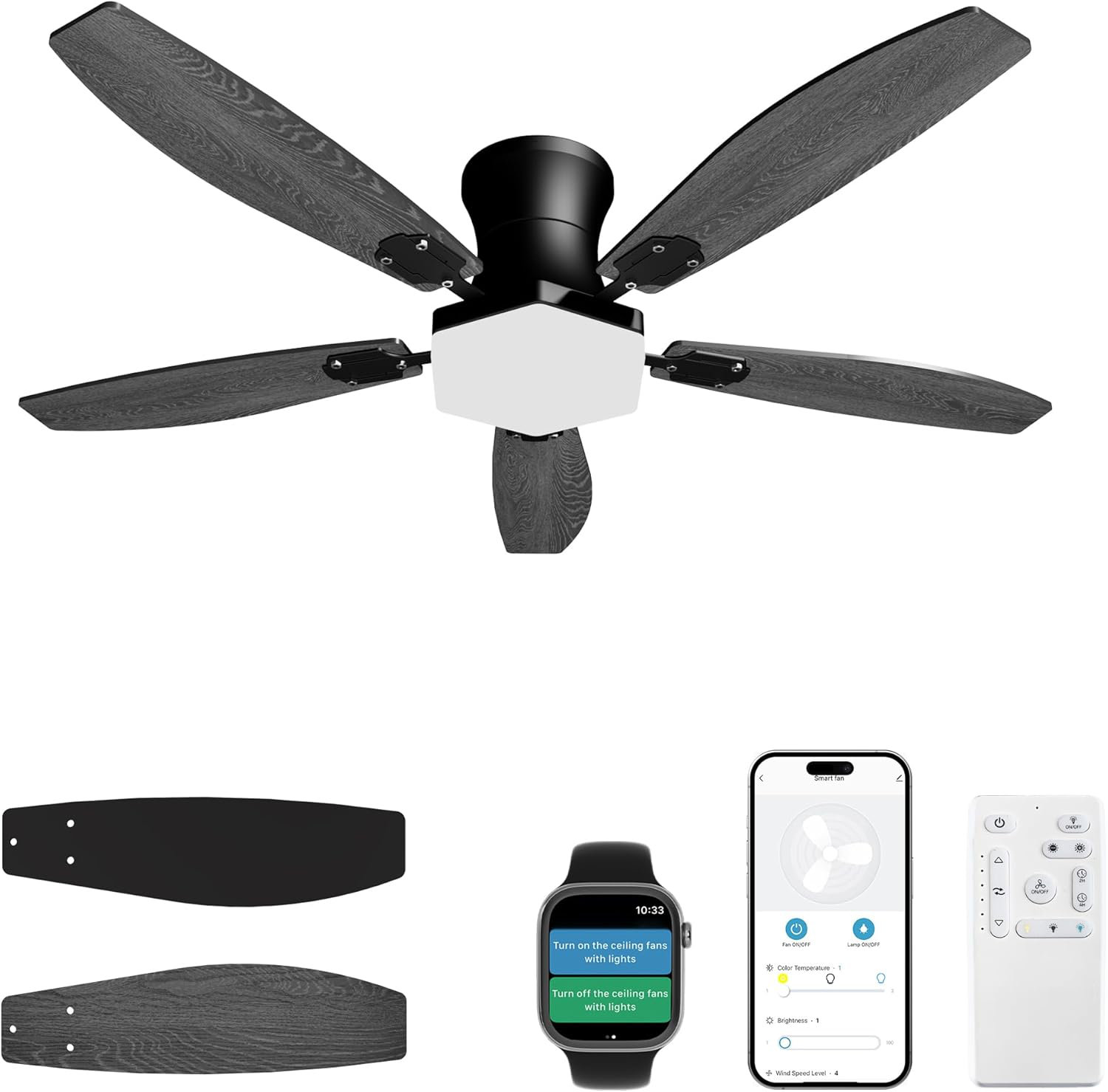 Orren Ellis Ceiling Fan With Lights And Remote Control, 42 Inch Low ...