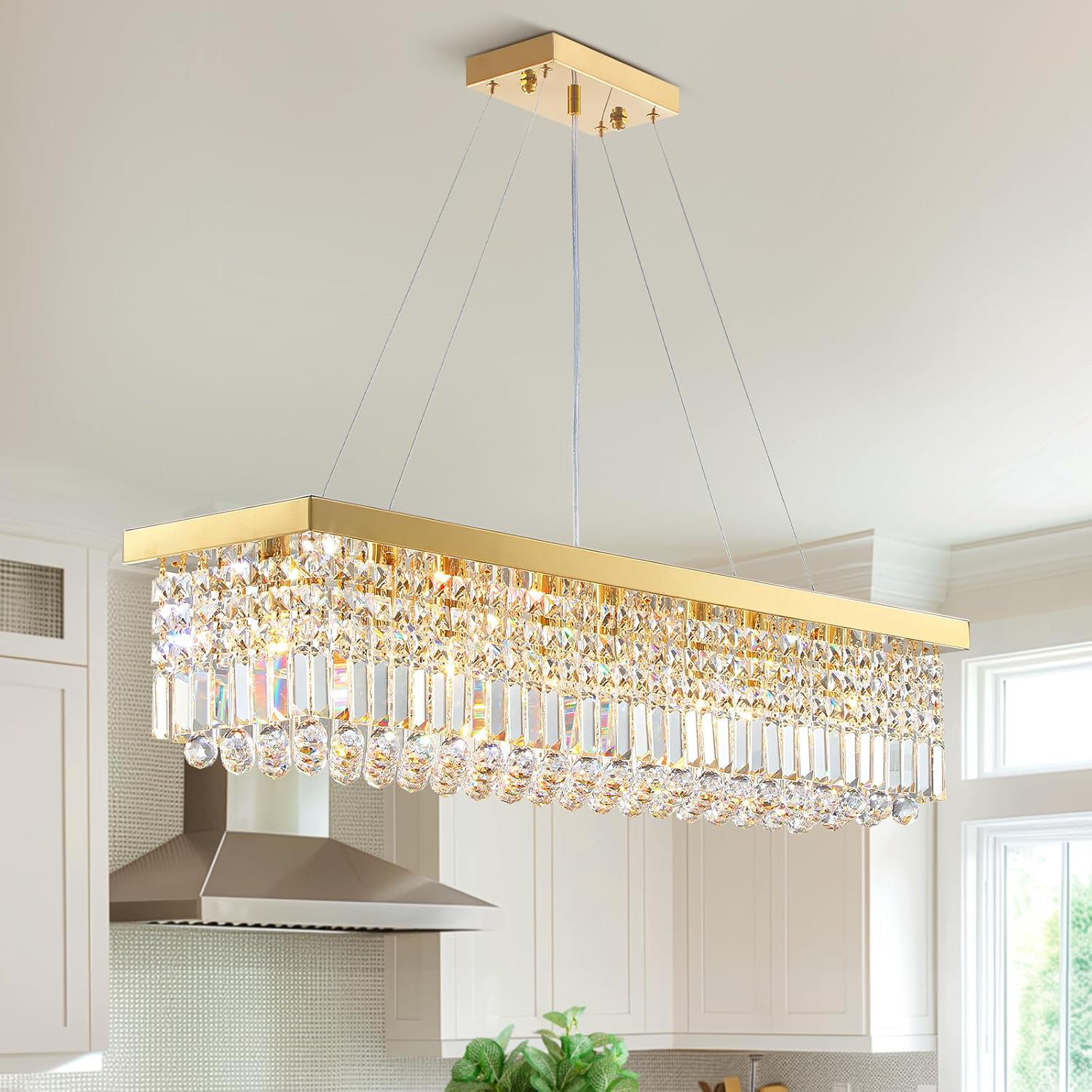 Mercer41 Modern crystal chandeliers for restaurants 8 lamps gold rectangular K9 ceiling lamps ...