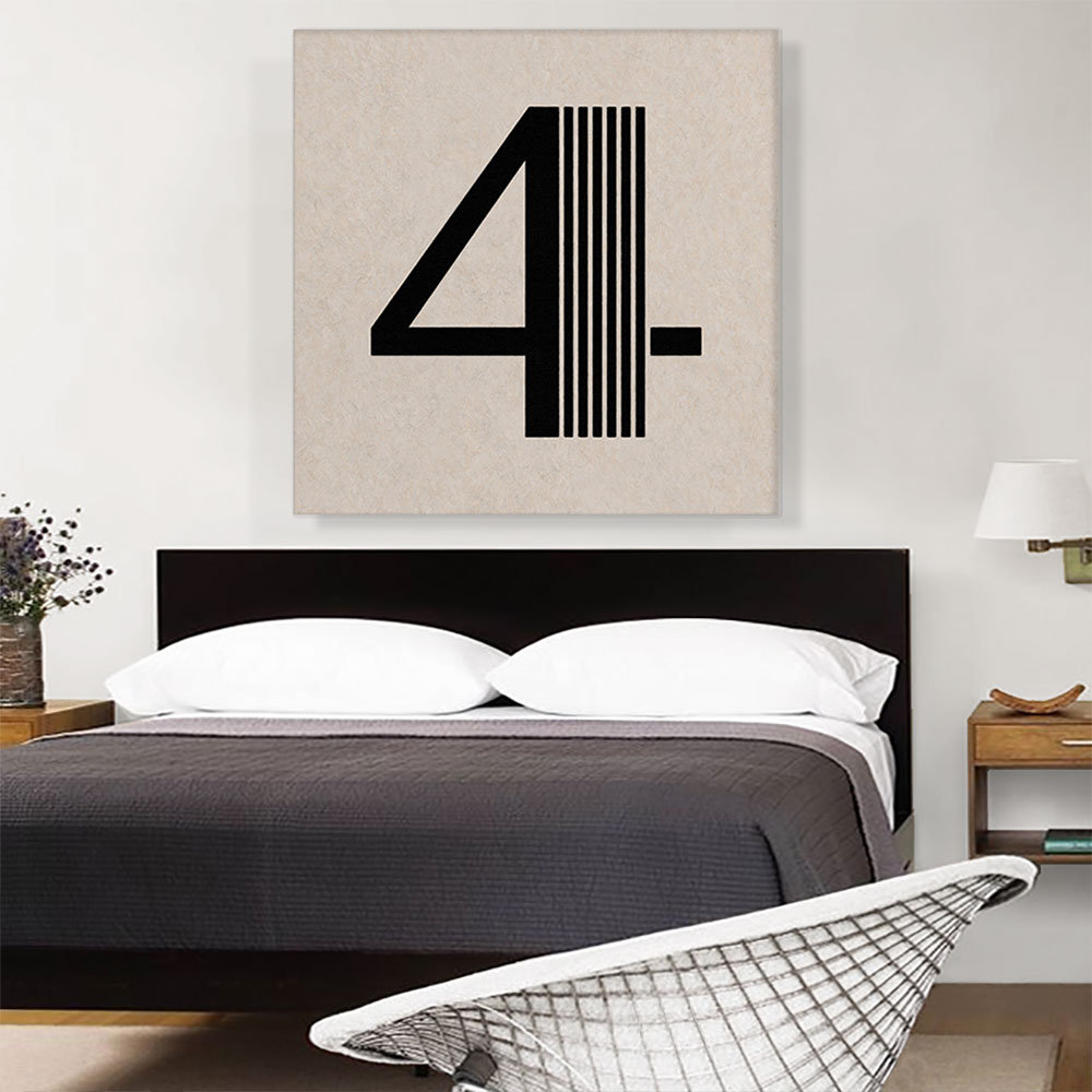 ARTCANVAS Beige Black Line Alphabet Number 4 Four Numeral Canvas Art ...