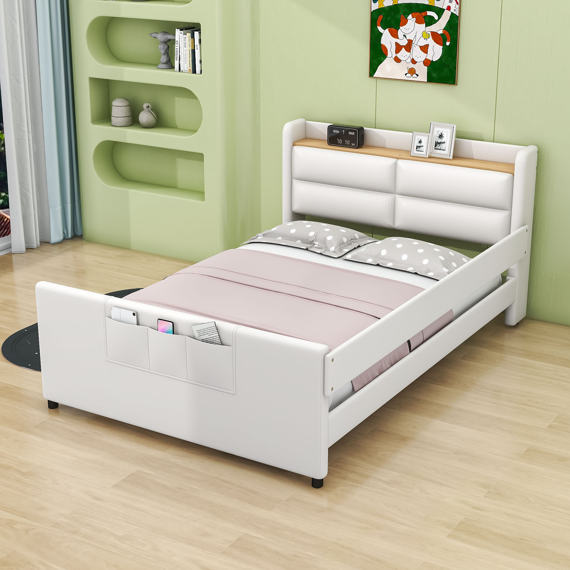 Latitude Run® Upholstered Platform Bed with Guardrail and Headboard ...