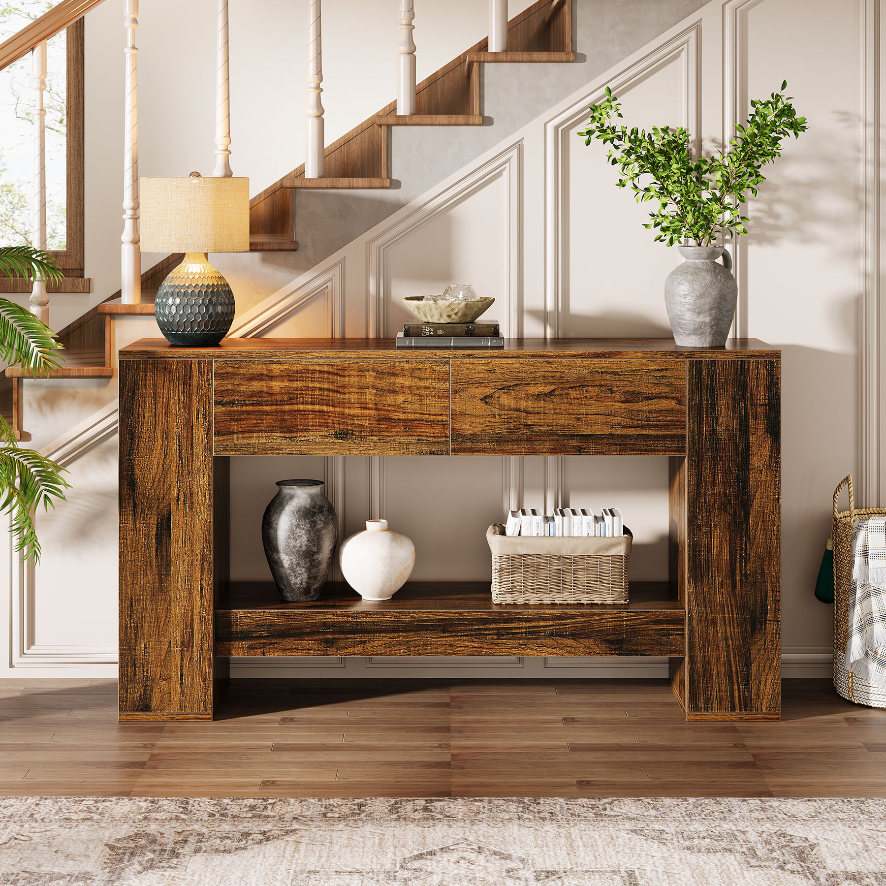 Millwood Pines 55.1" Wood Console Table with 2 Storage Drawers for ...