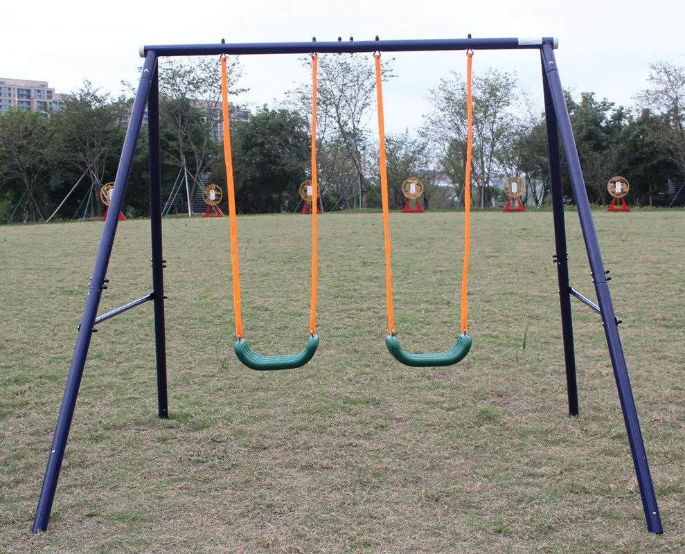 COFVIAL Children’s Two Station Swing Set - 2 Belt/Saucer Swings ...
