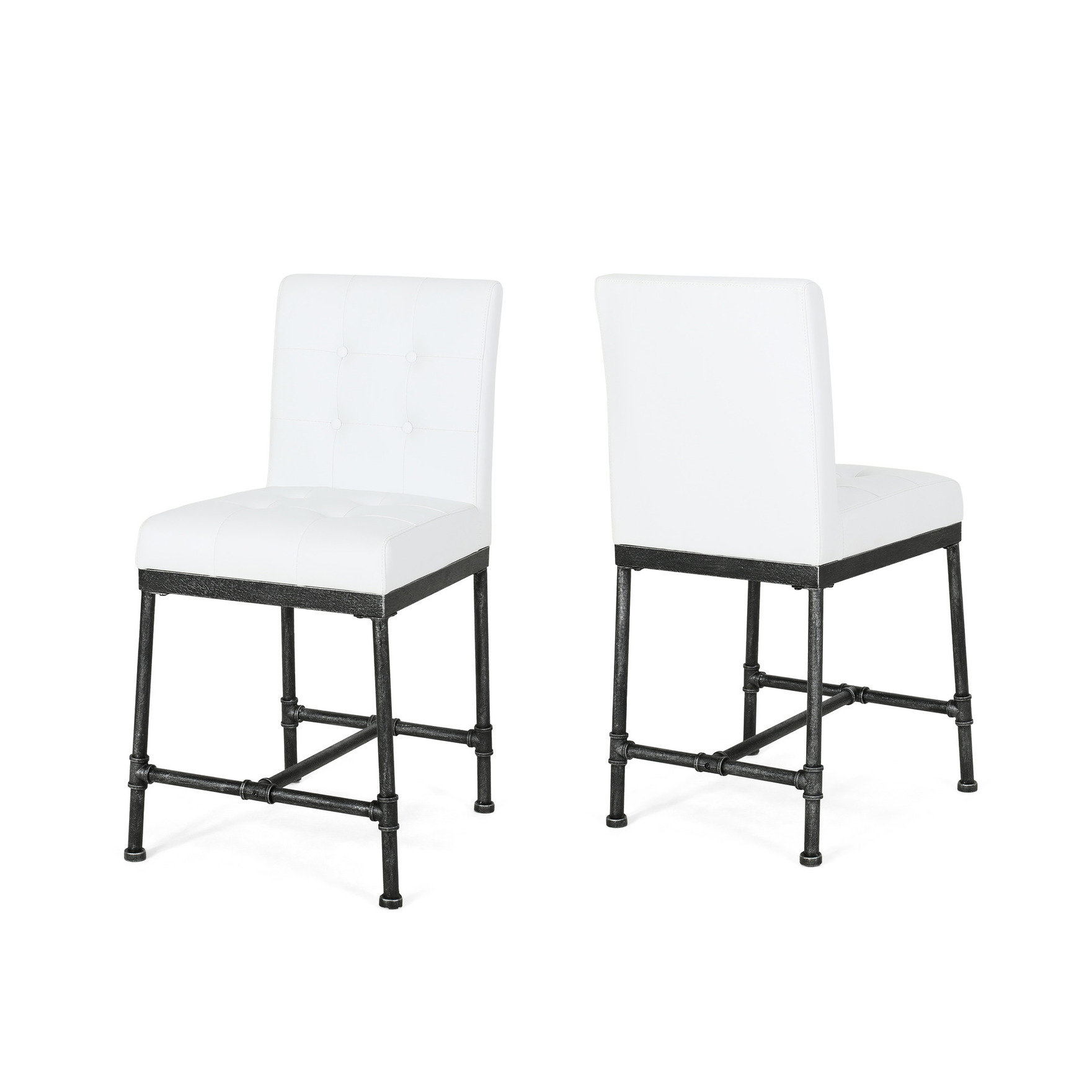 17 Stories Industrial Modern Button Counter Stool (2) - White 23''w X ...