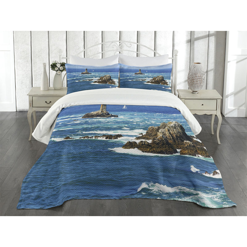 Ambesonne Ocean Bedspread Daytime Wavy Rocky Sea | Wayfair