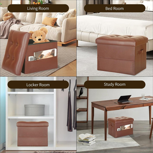 Ebern Designs Ottoman with Storage. Leather Foldable Ottomans with ...