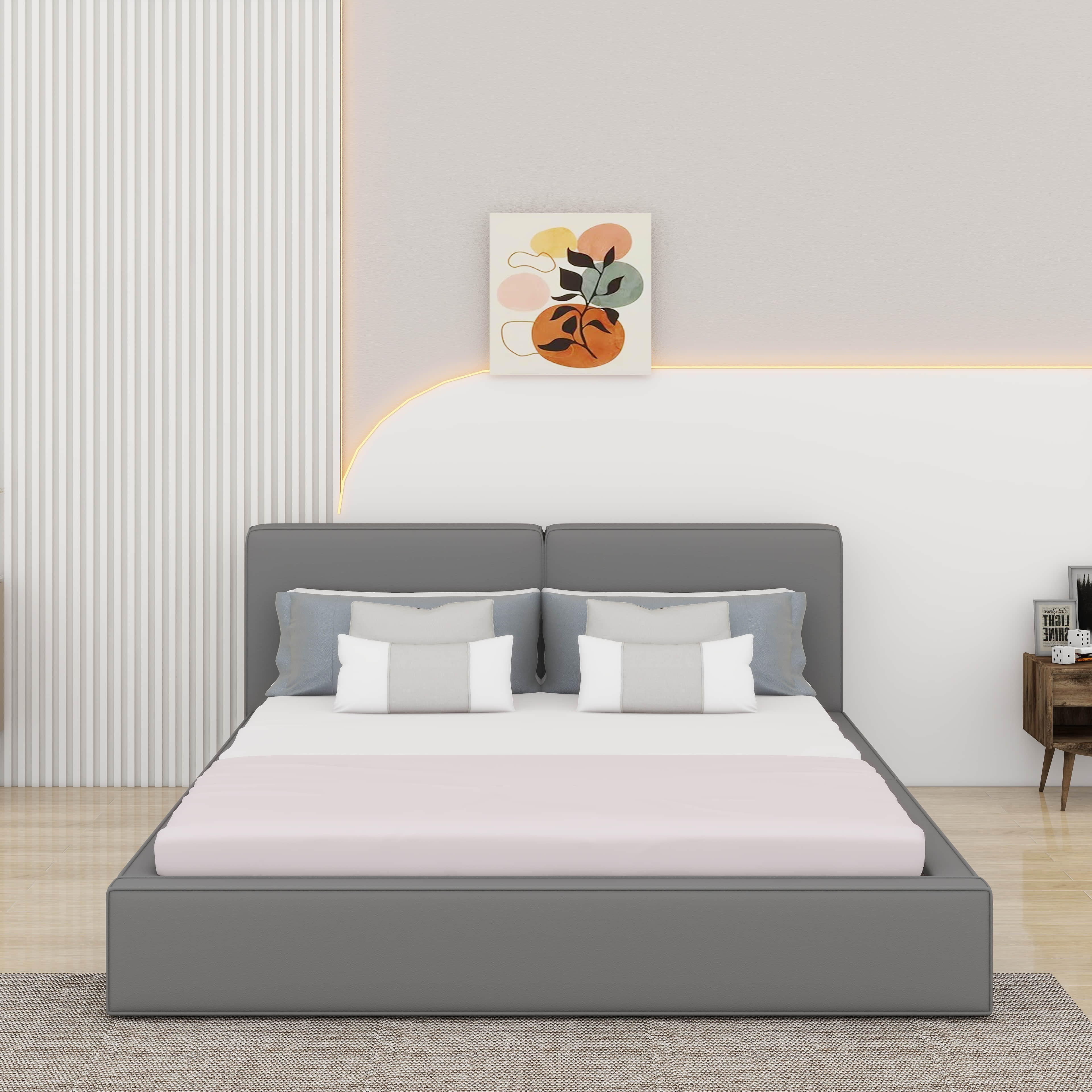 Latitude Run® Queen Size Upholstered Grounded Bed With Velvet Fabric ...