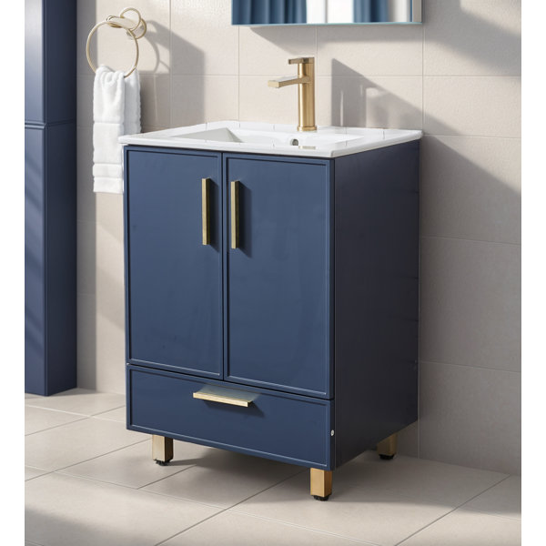 Mercer41 24'' Blue Morden Free-standing Single Bathroom Vanity Set ...