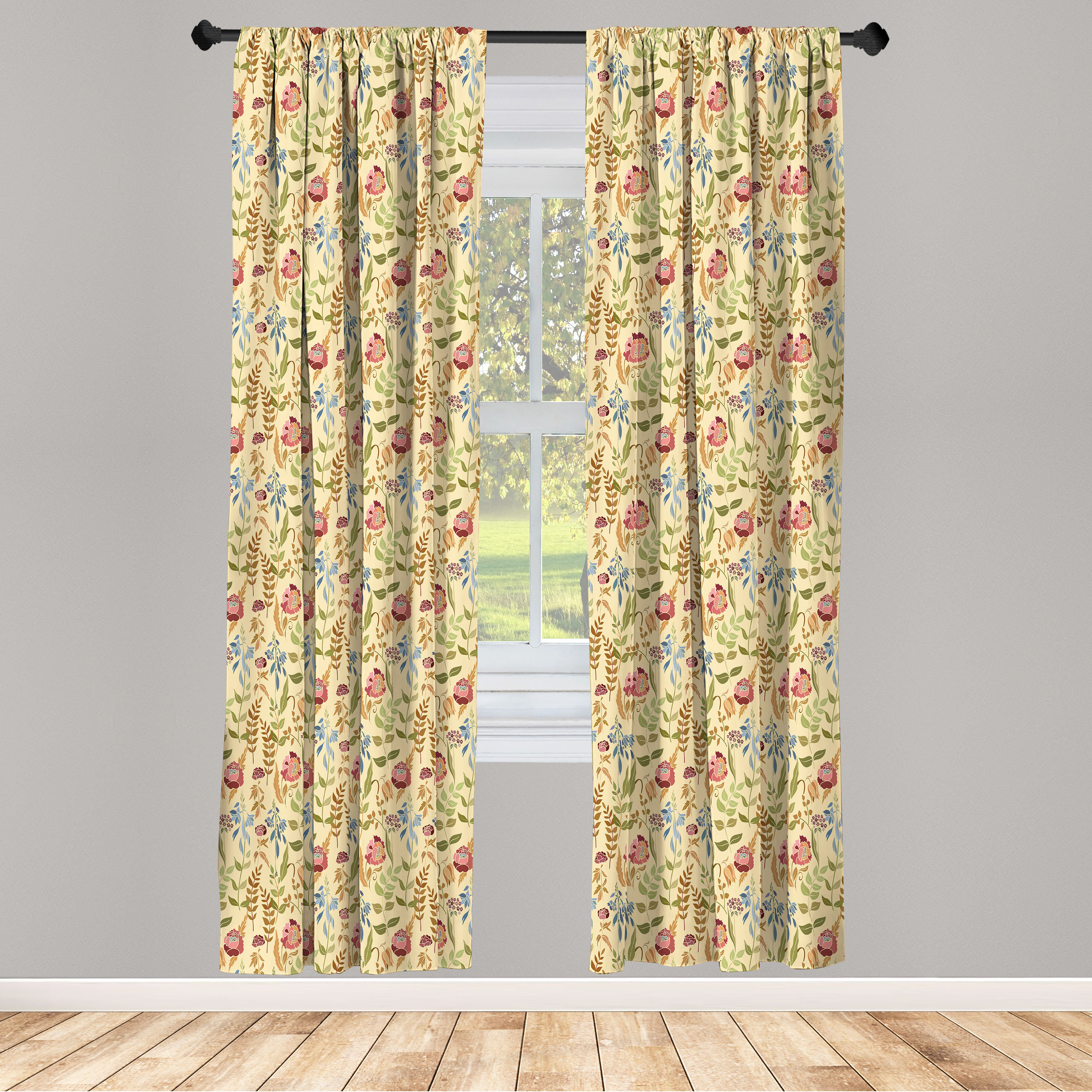 Dakota Fields Flora 4-Panel Curtains, Digital Wild Jungle Flower, Pale Peach and Sand Brown ...