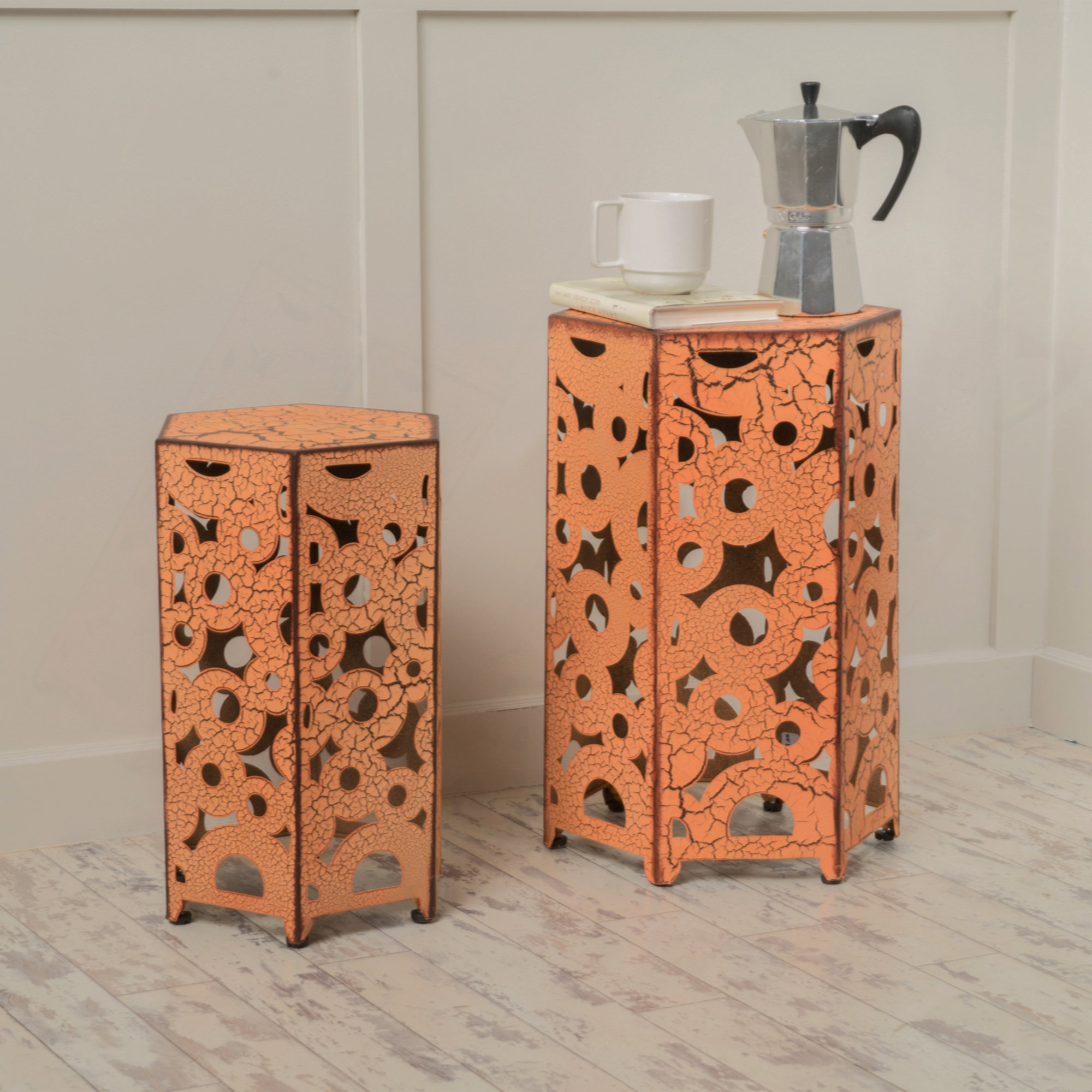 Dakota Fields Patio Intricate Carved Accent Table - Metal Side Table ...