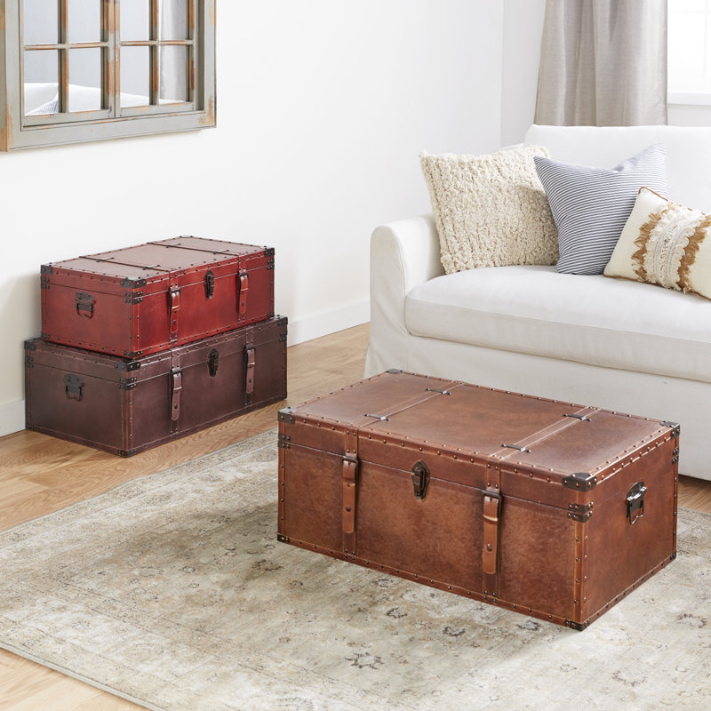 Breakwater Bay Cantrell Wood Nesting Upholstered Decorative Brown Trunk ...