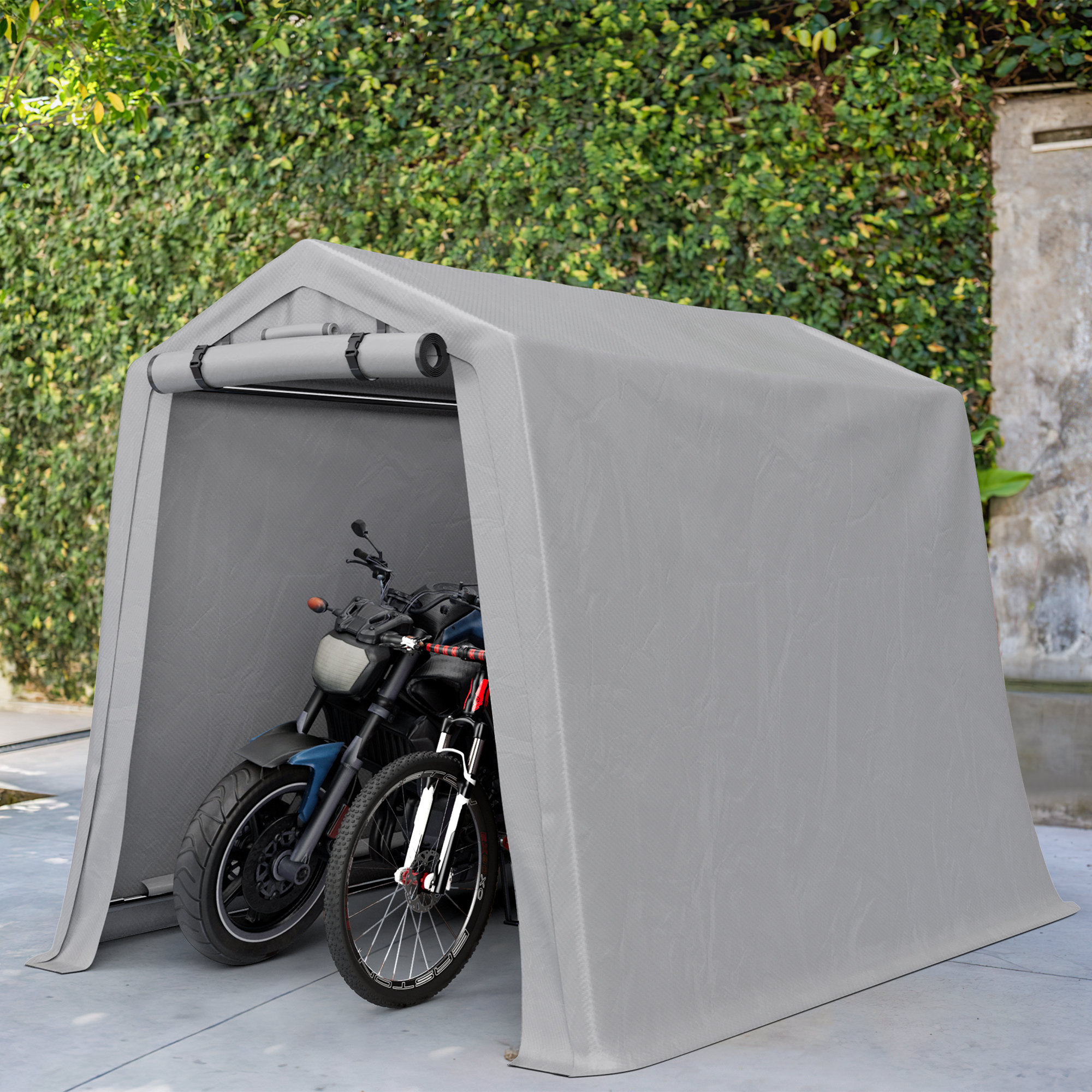 GUNJI Storage Shed 6 X 8ft Steel Frame Carport Portable Outdoor ...