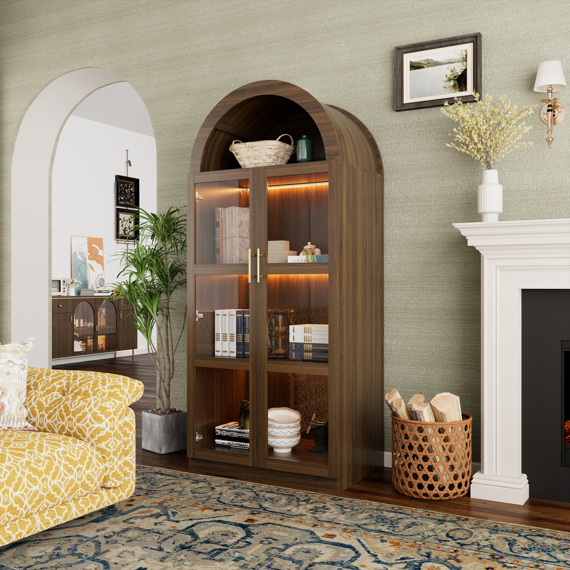 Winston Porter Modern Arched Display Cabinet With Glass Doors - Wayfair ...