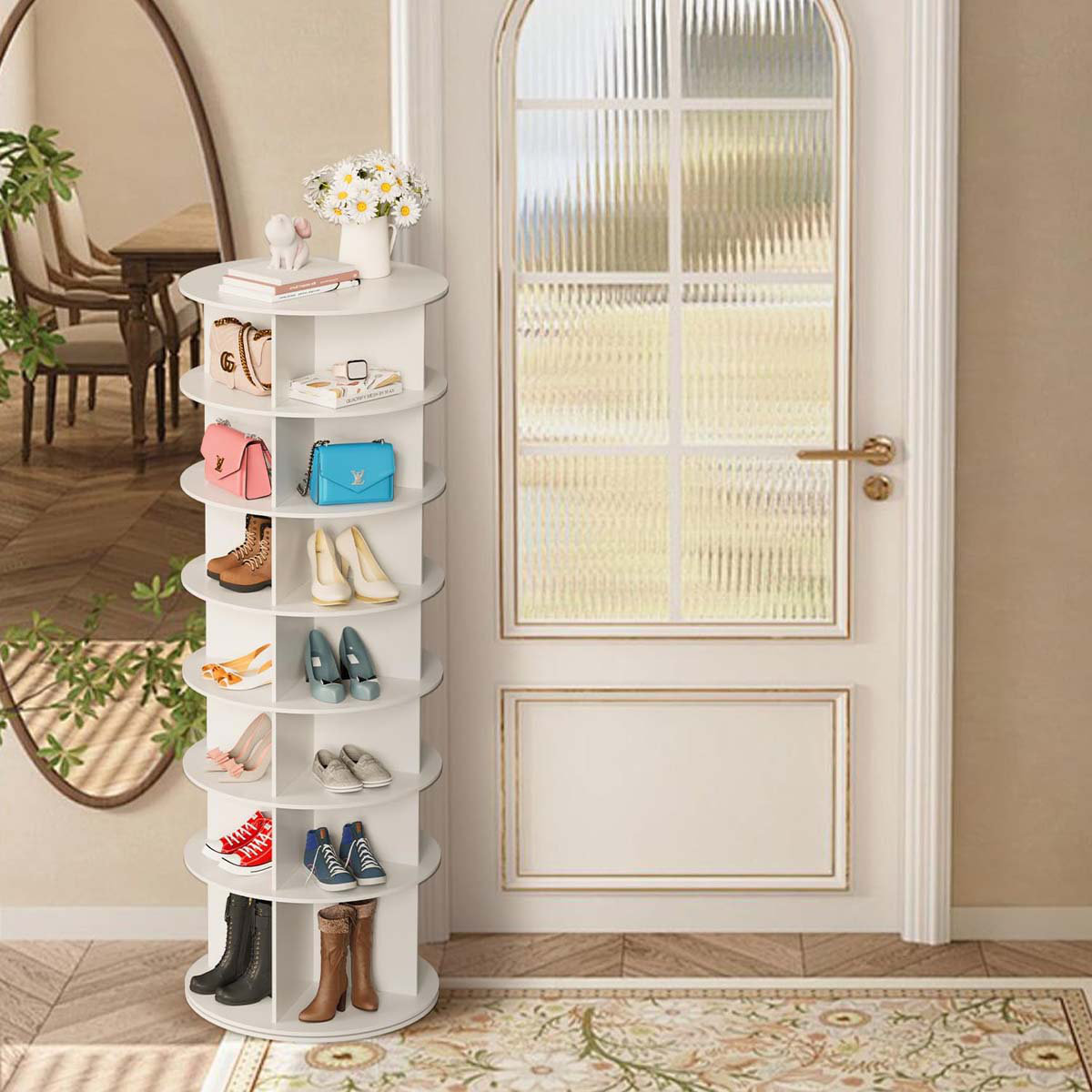 Latitude Run® Revolving Shoe Rack, 7 Tier Rotating Free Standing Shoe ...