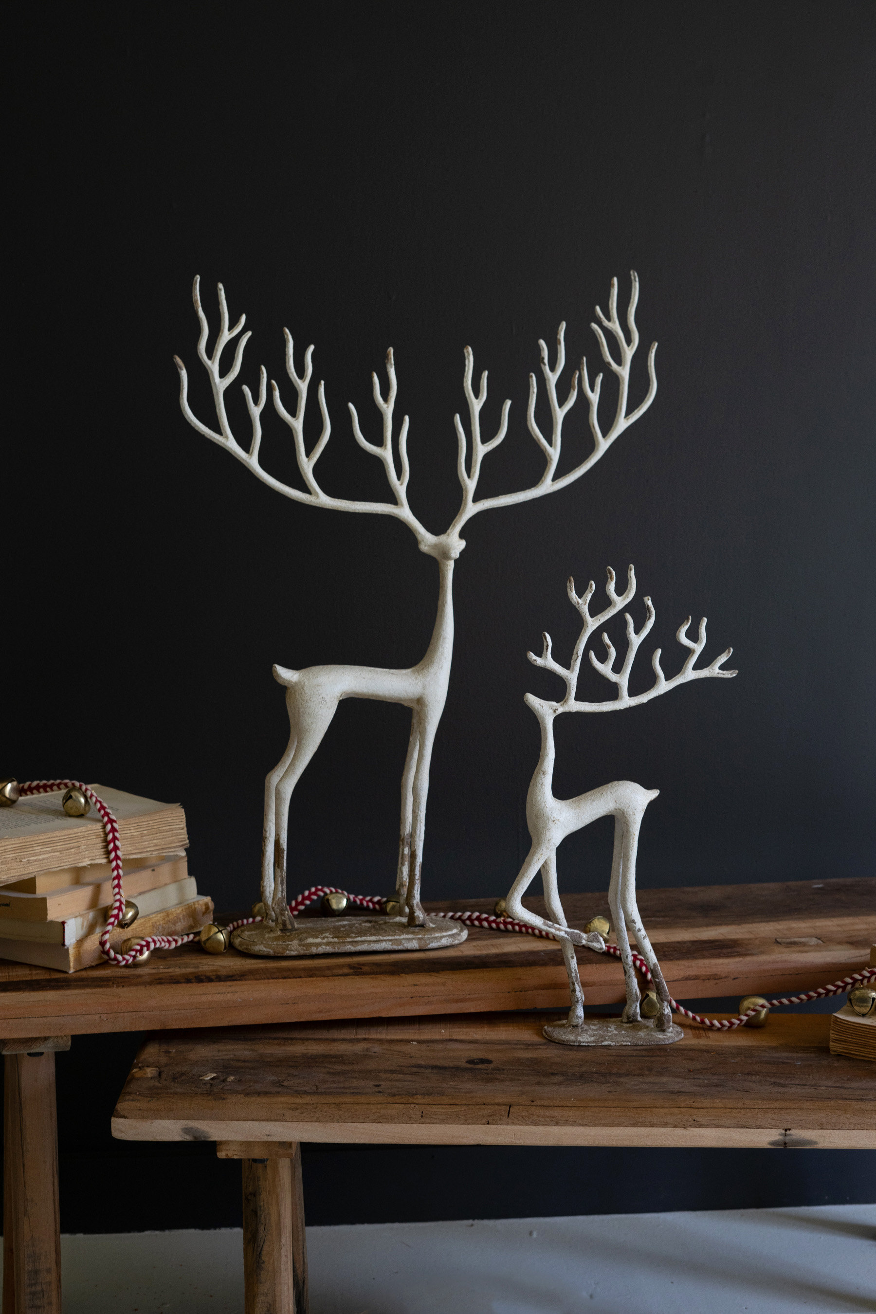 The Holiday Aisle® SET OF TWO CAST IRON DEER - WHITE | Birch Lane