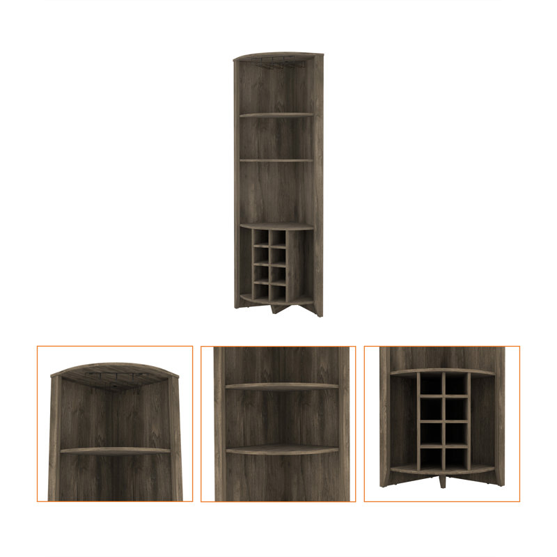 Millwood Pines Bouvet Corner Bar Cabinet with 3 Shelves, 8 Wine Cubbies ...