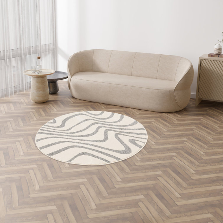 Metro Lane Round Darlynn Geometric Shapes Machine Woven Cream Area Rug ...