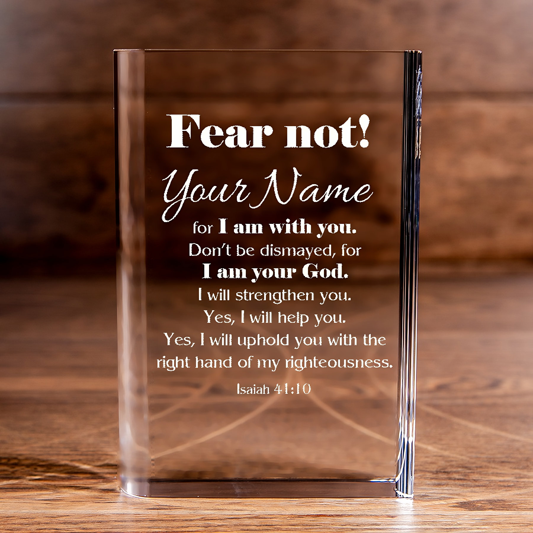 Trinx Jerrita Personalized 3D Laser-Engraved Crystal Book with Name & Bible Verse - Isaiah 41:10 ...