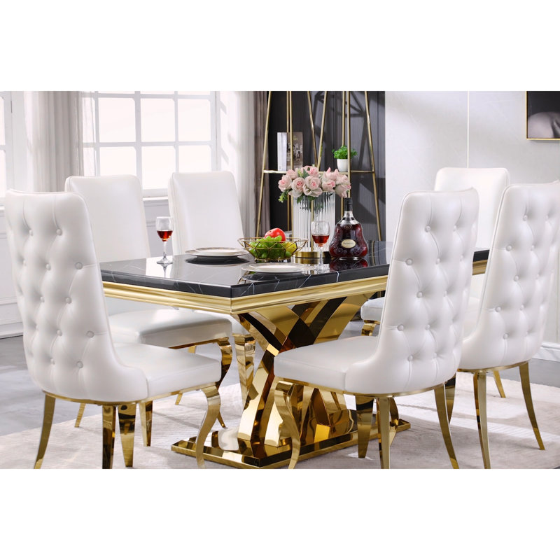 Everly Quinn Lizhet Black Dining Table With 65" High Gloss Top and ...