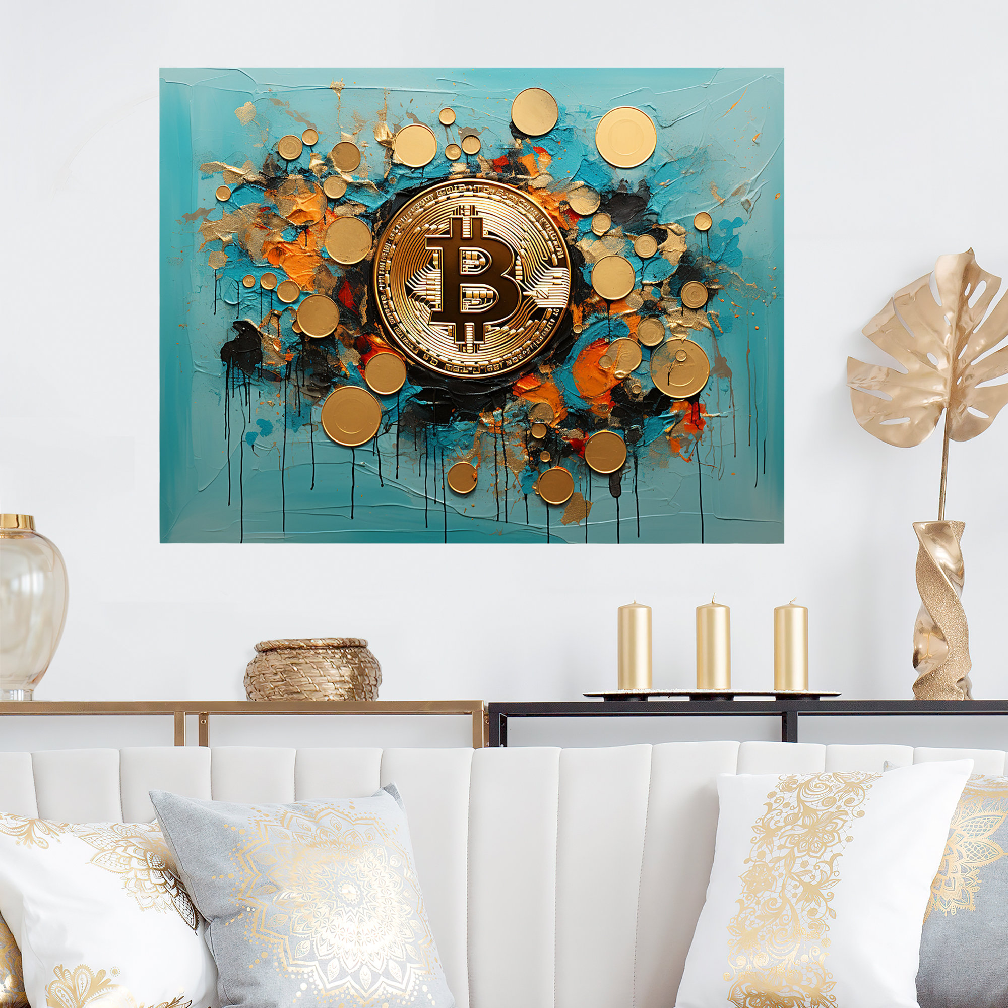 Winston Porter Gold And Blue Crypto Bitcoin Collage - Fashion Bitcoin ...