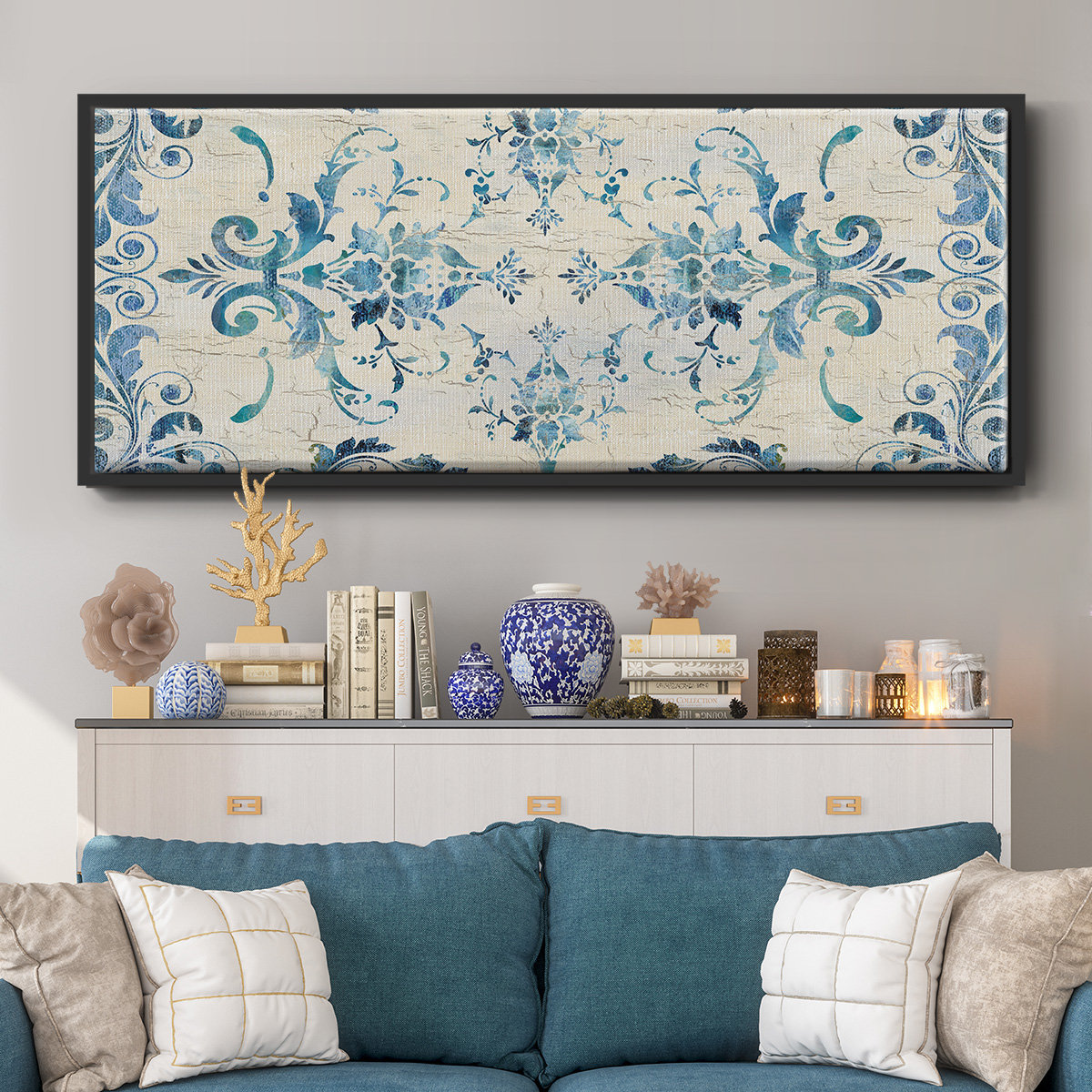 Wexford Home Border Damask- Framed Canvas | Wayfair