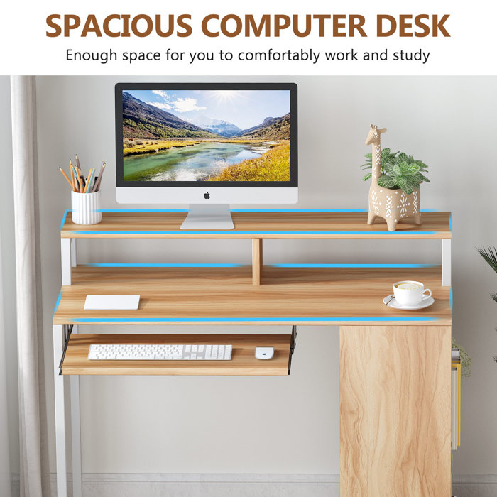 Latitude Run® Computer Desk, Office Desk with Keyboard Tray and Storage ...
