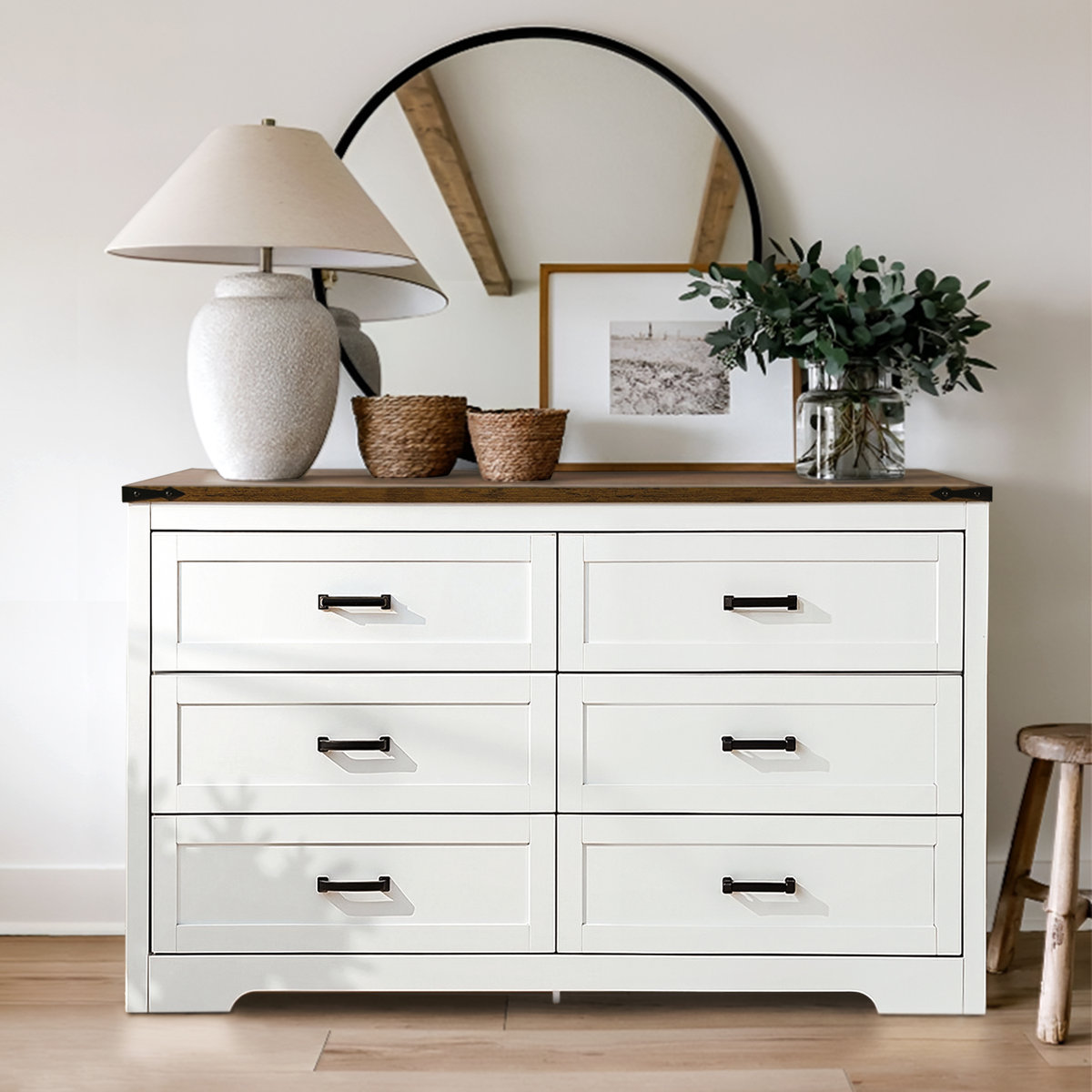 Millwood Pines Emryss 6-Drawer Dresser 54"W Double Dresser With Rustic ...