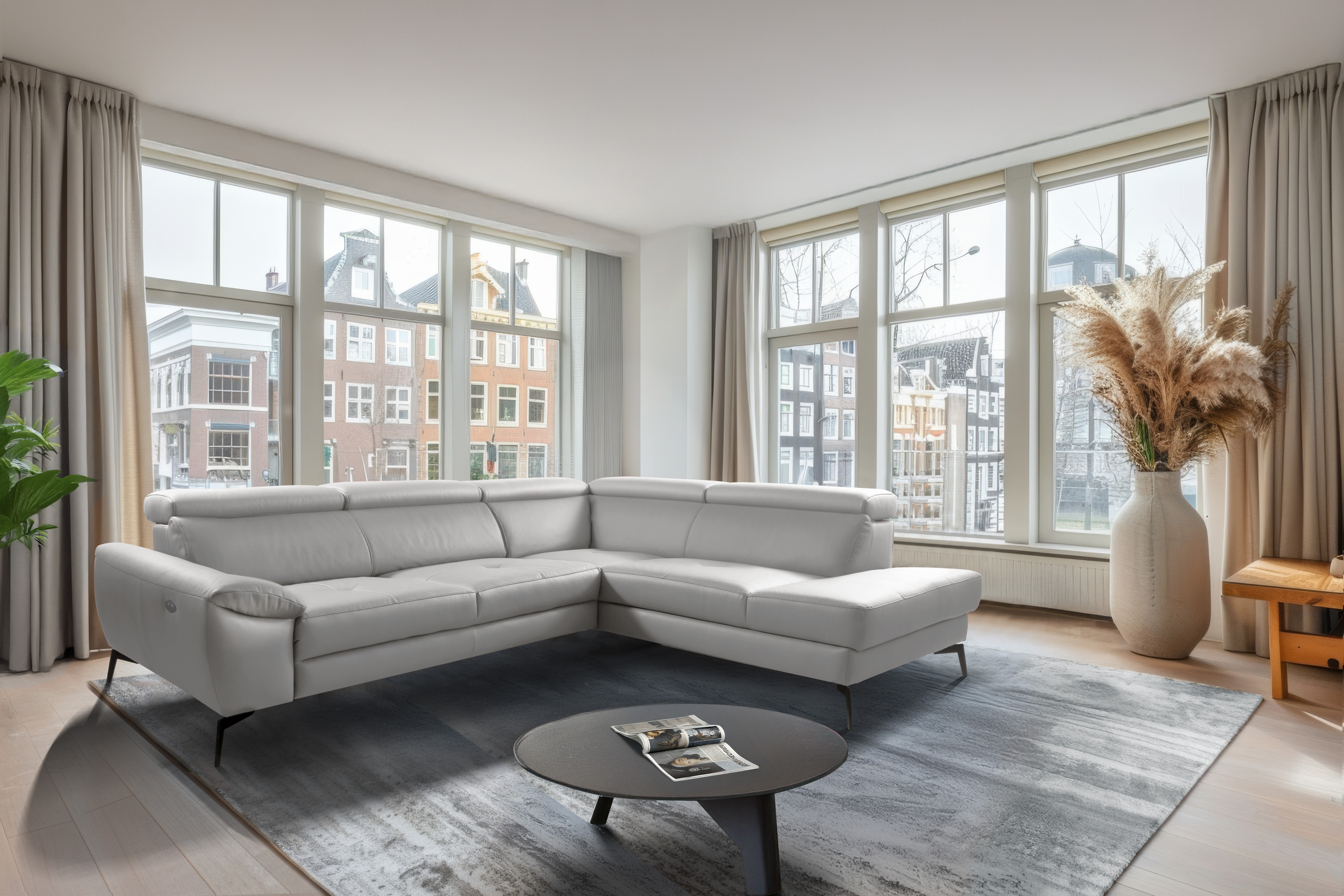 Ivy Bronx Alvoro Genuine Leather Corner Sofa with Electric Seat ...