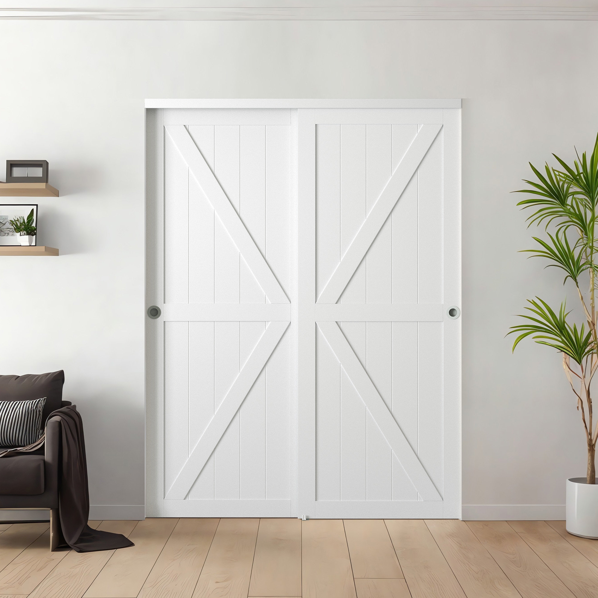 SMARTSTANDARD K-Shape Paneled Manufactured Wood Sliding Closet Doors ...