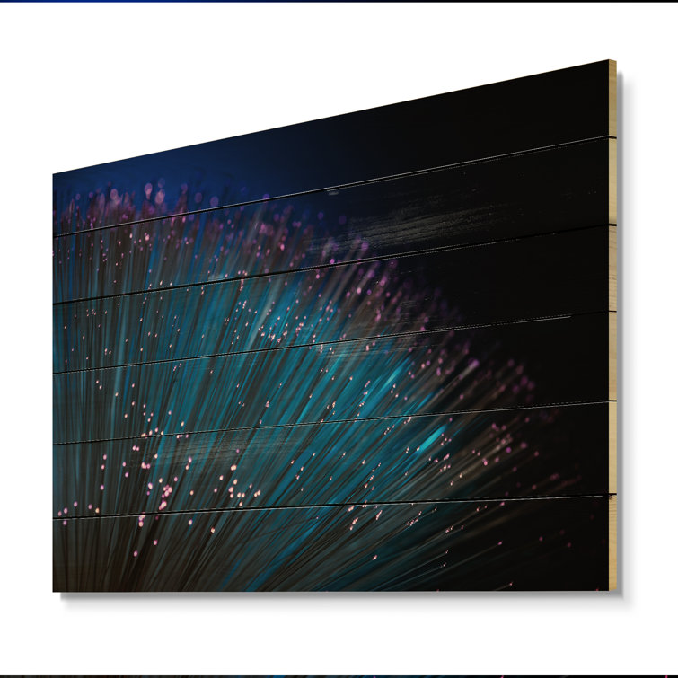 Ebern Designs Detail Of Blue Fiber Optics On Wood Print | Wayfair